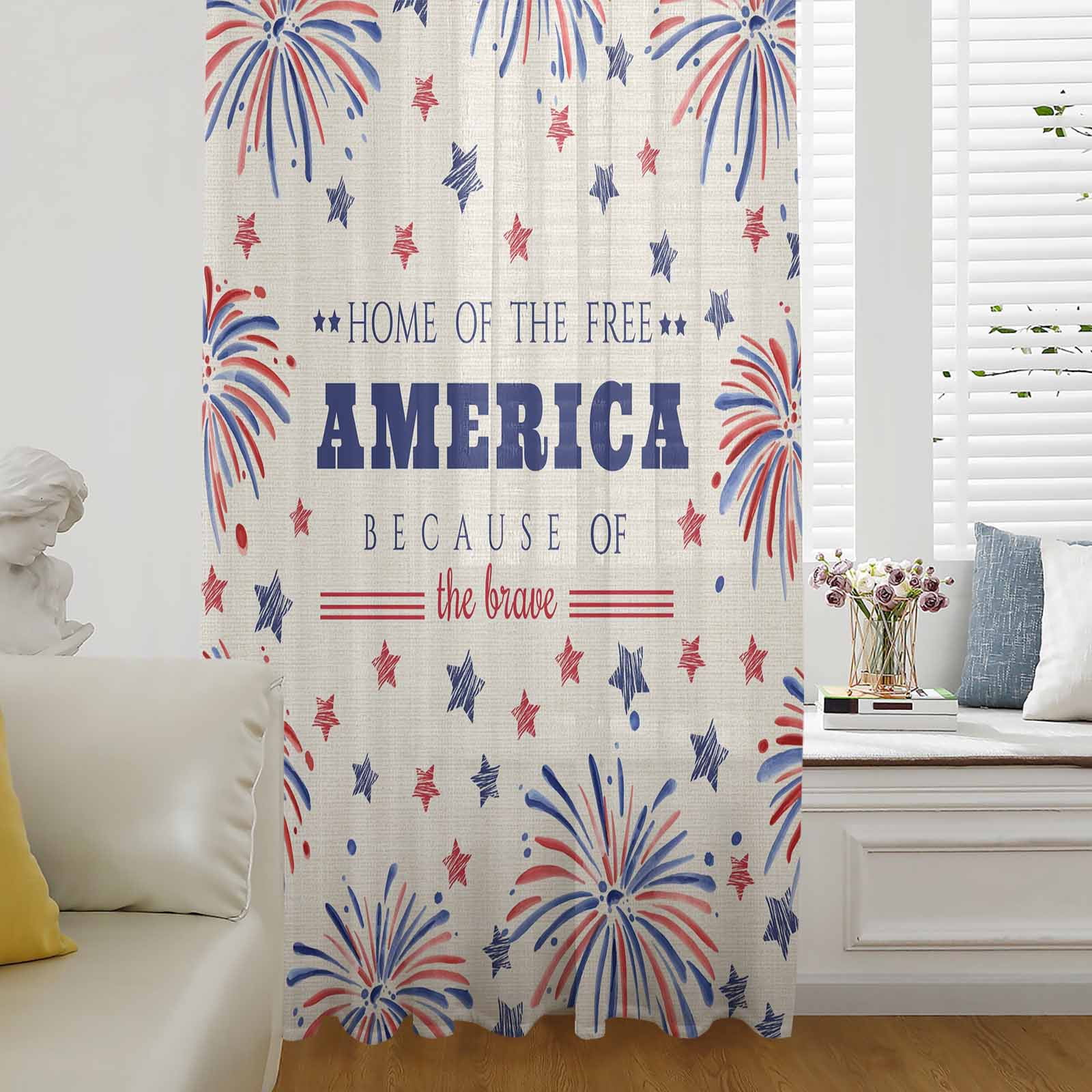 Independence Day Semi Sheer Curtains Drapes for Living Room,Bedroom ...