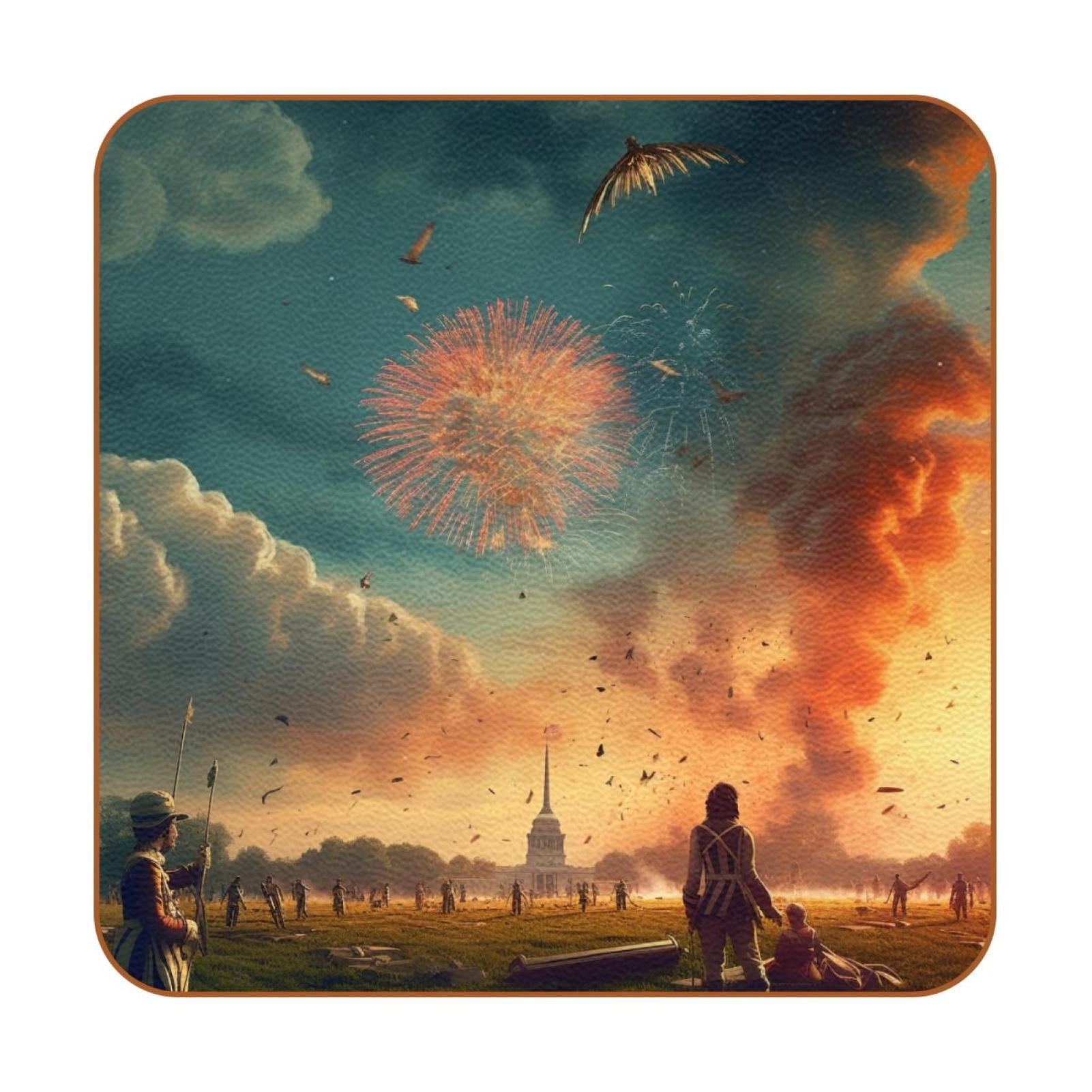 Independence Day Set of 6 Microfiber Leather Square Coasters, Drink ...