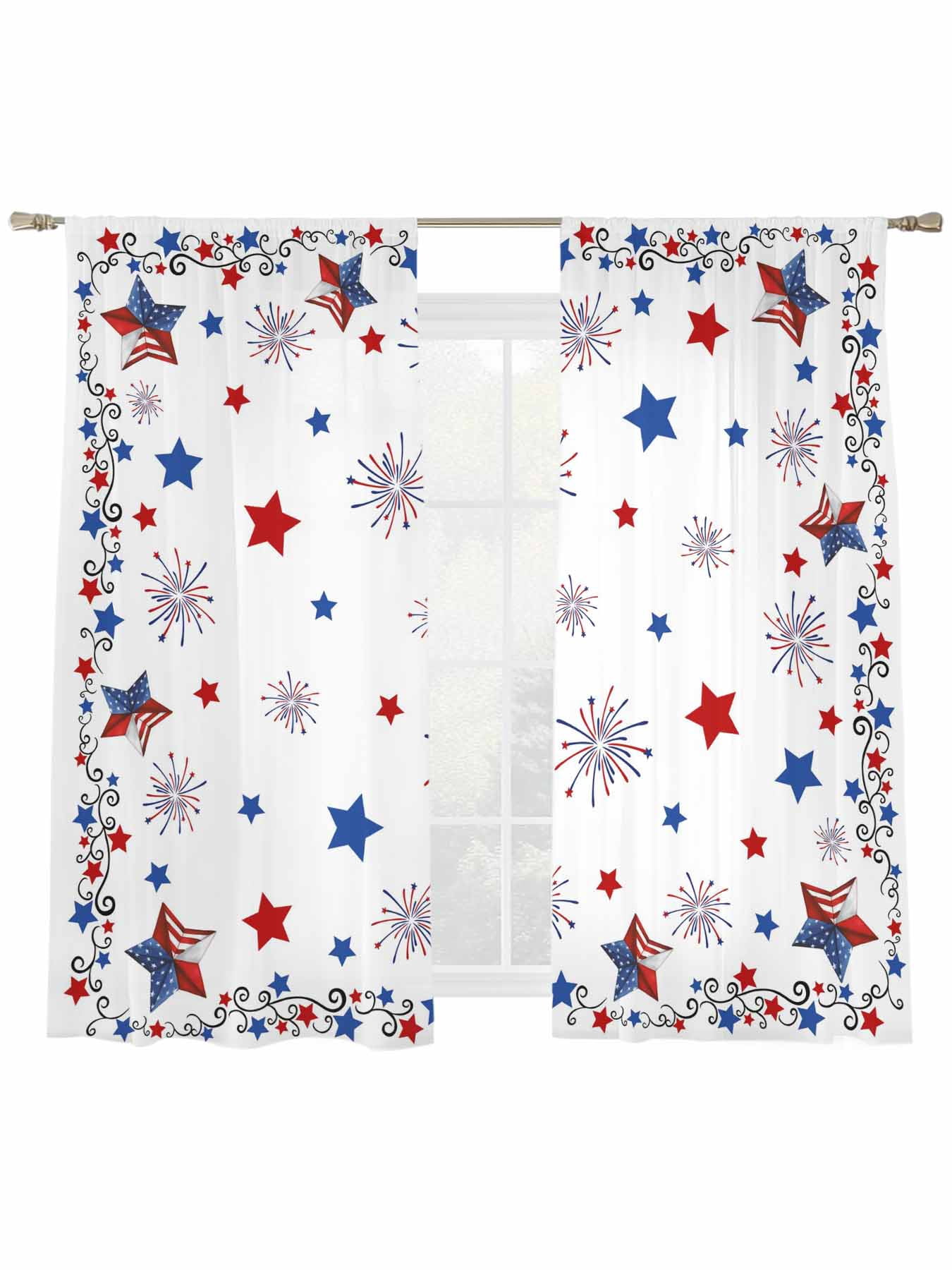 Independence Day Sheer Curtains 2 Panels Set 4th of July Fireworks Star ...