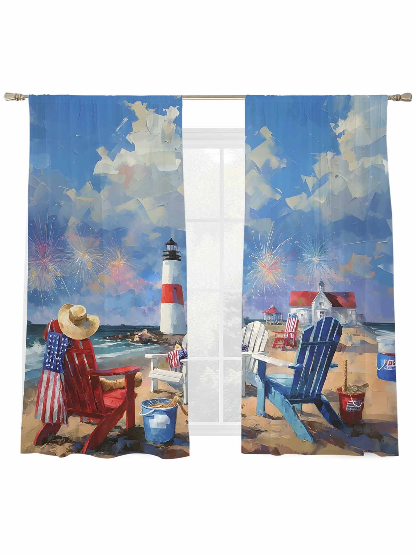 Independence Day Sheer Curtains 2 Panels Set American Flag Coastal ...