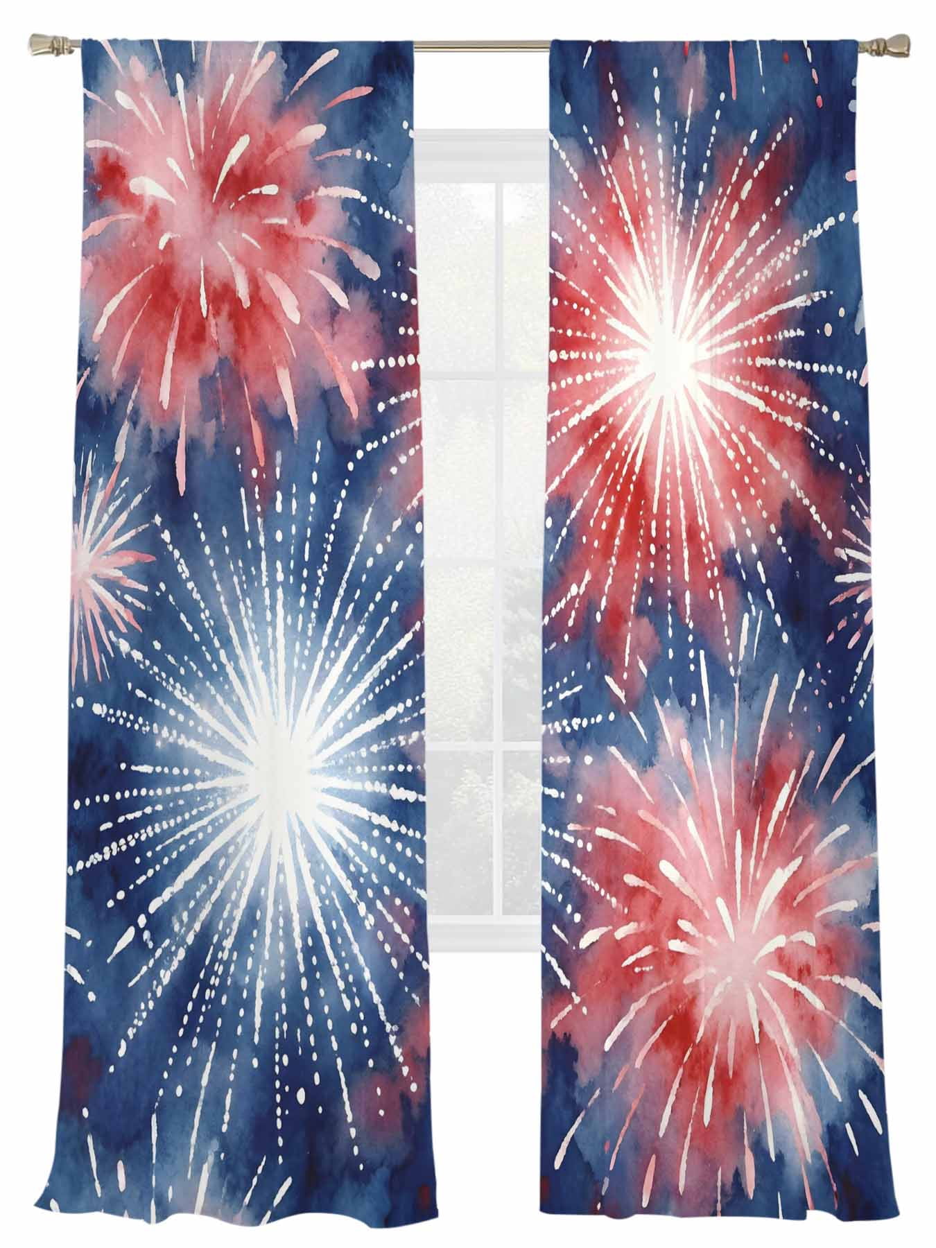 Independence Day Sheer Curtains 2 Panels Set American Patriotic Fantasy ...