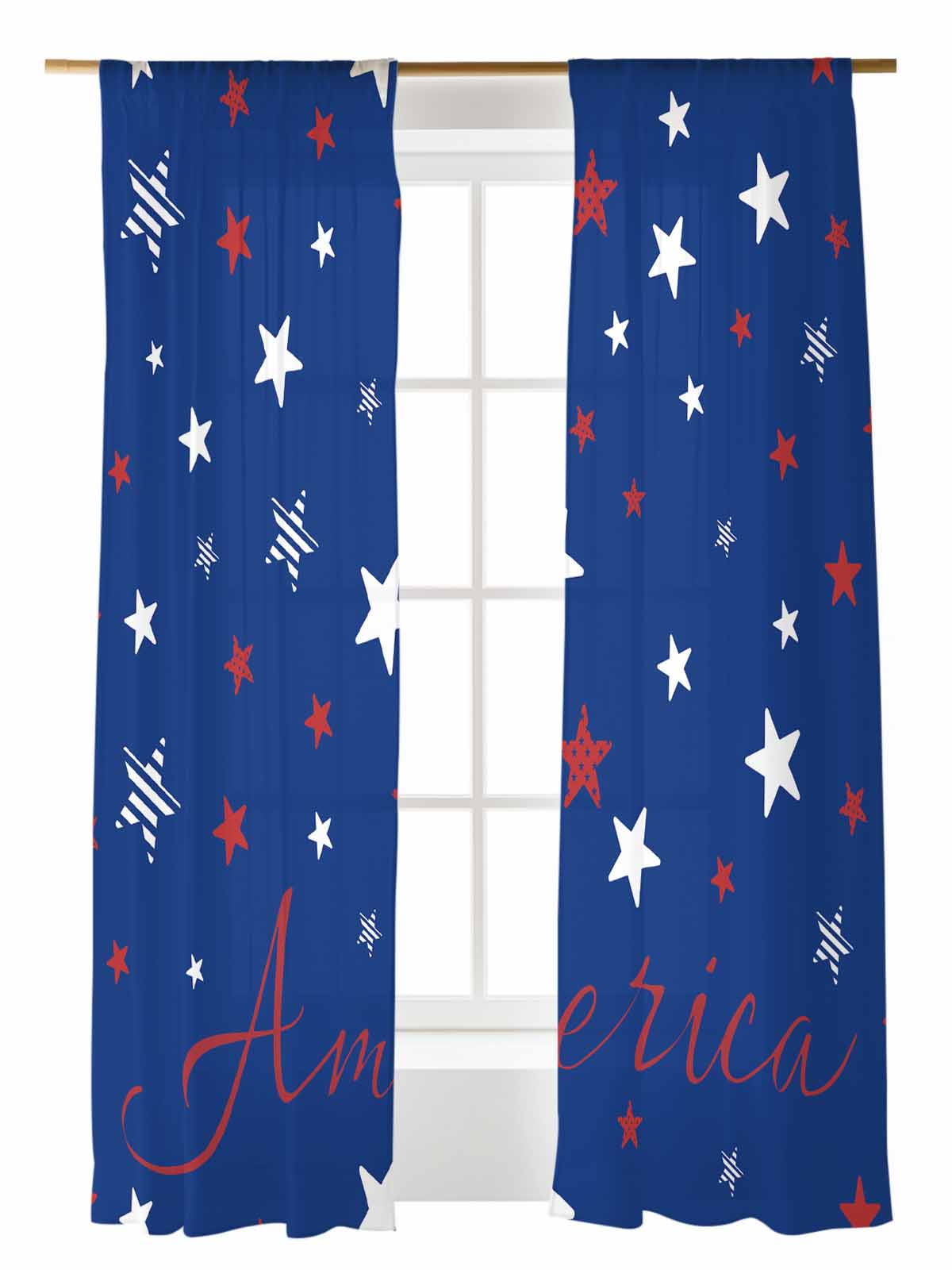 Independence Day Sheer Curtains 2 Panels Set Blue White Pentagram ...