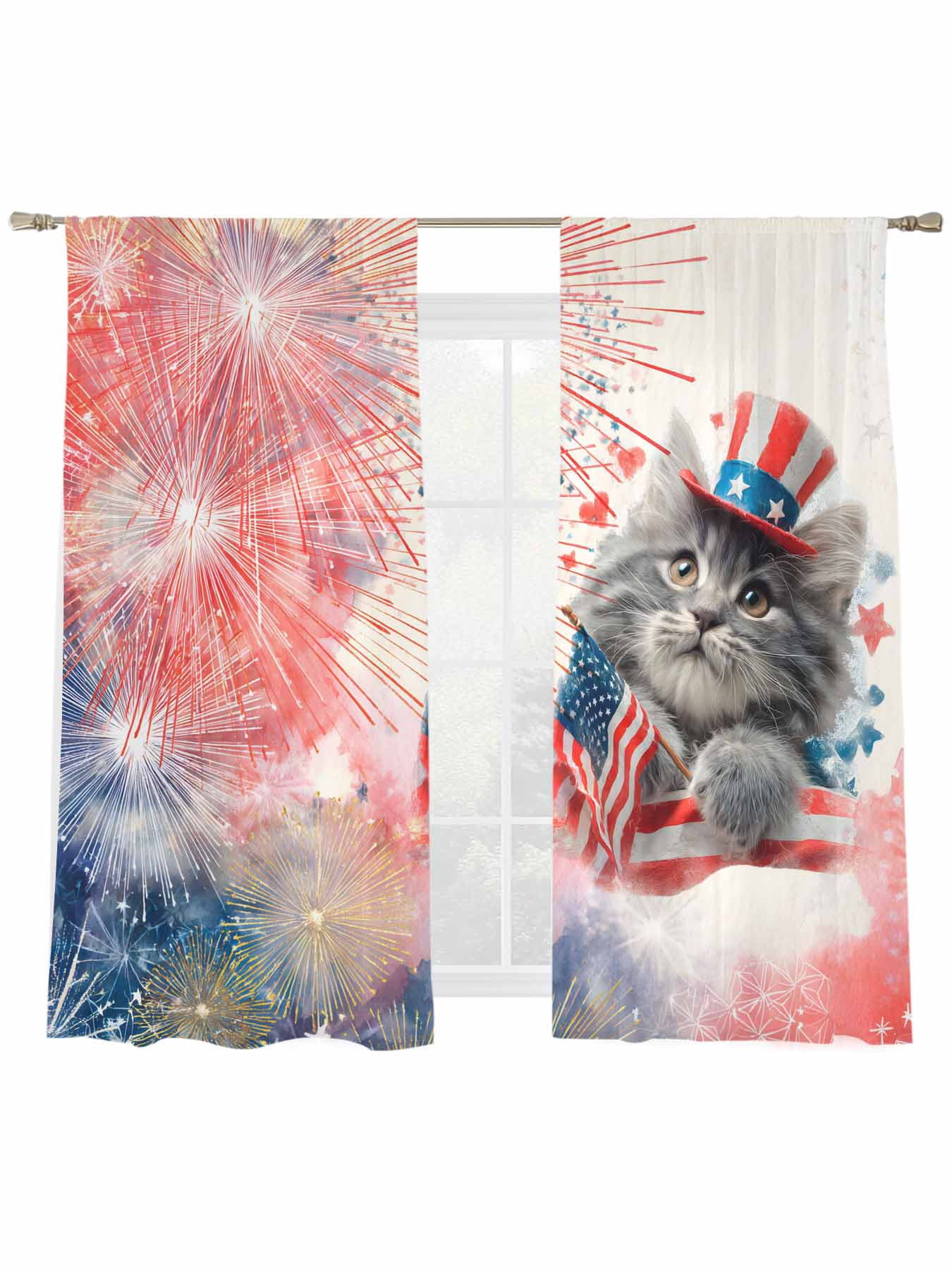 Independence Day Sheer Curtains 2 Panels Set Five-Pointed Star U. S ...