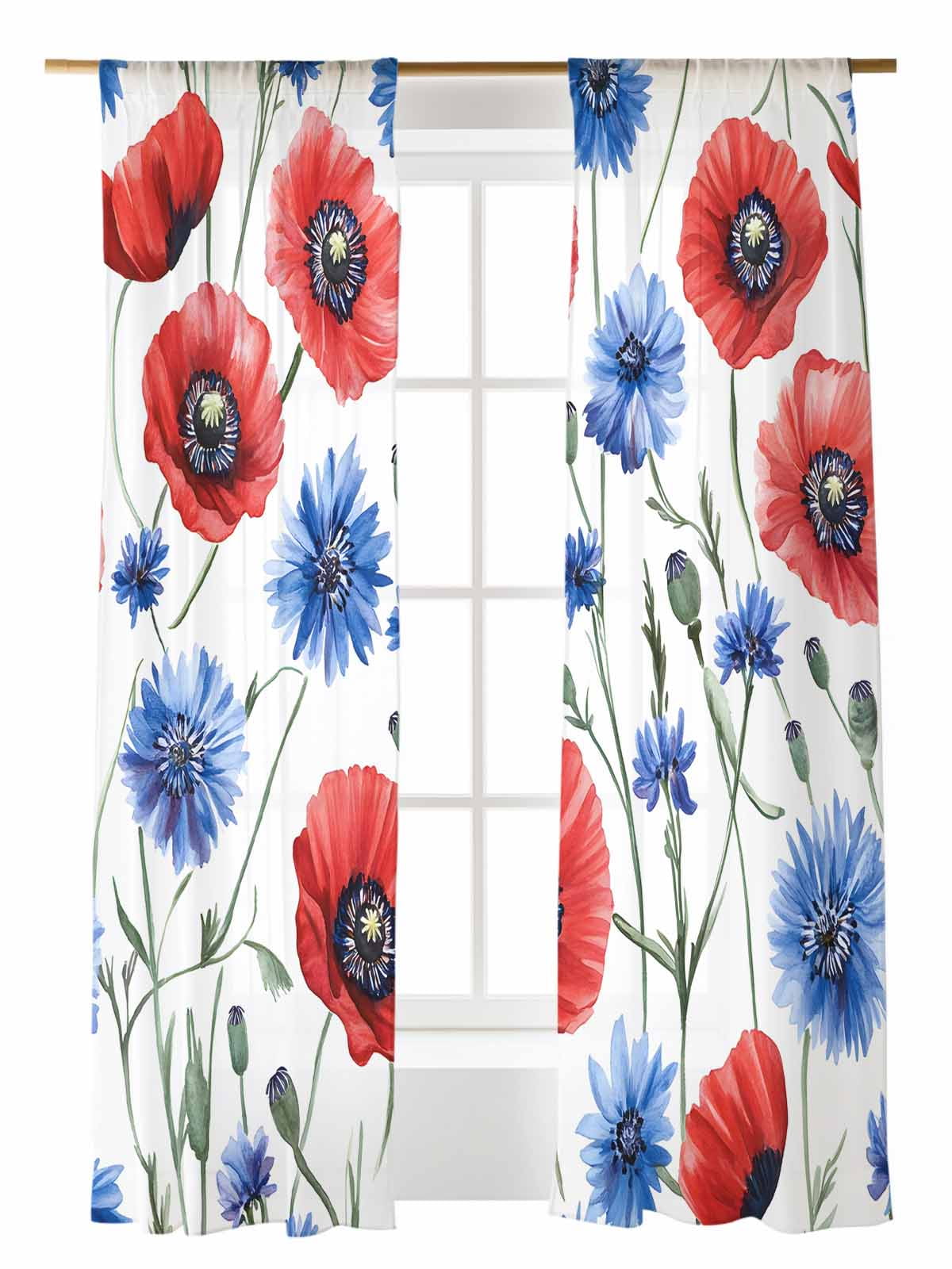 Independence Day Sheer Curtains 2 Panels Set Red Blue Concubine ...