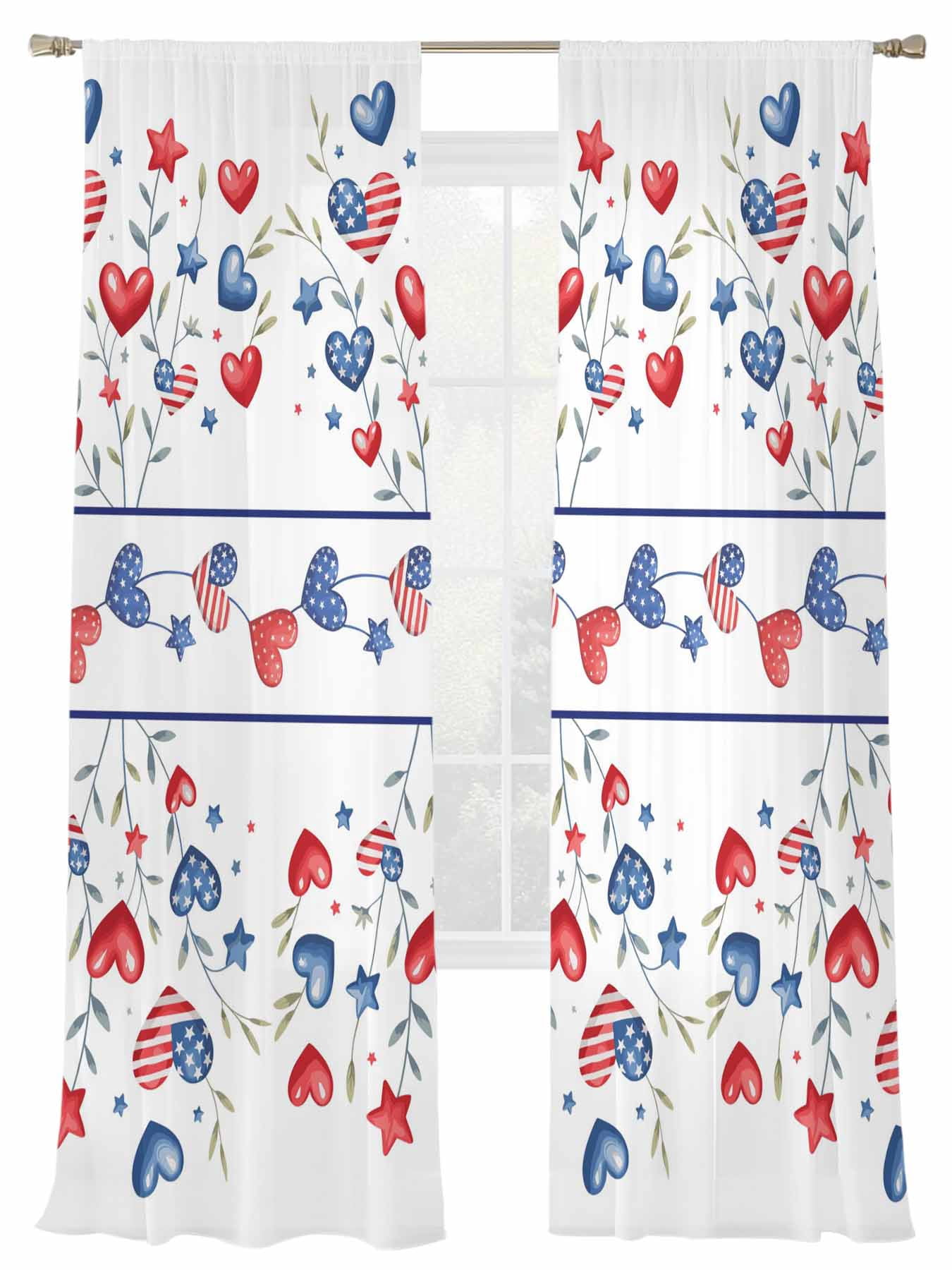 Independence Day Sheer Curtains 2 Panels Set Red Blue Love Stars Flags ...