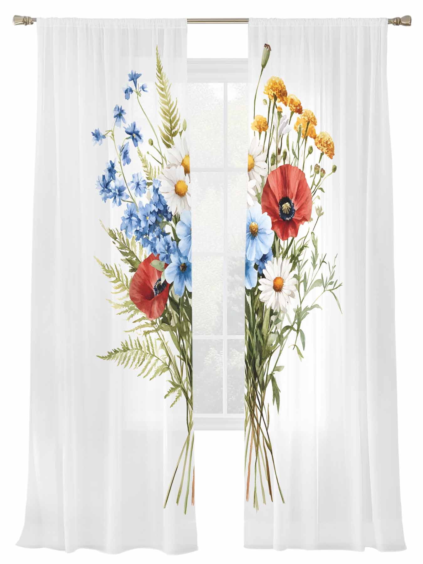 Independence Day Sheer Curtains 2 Panels Set Red Blue Watercolor ...
