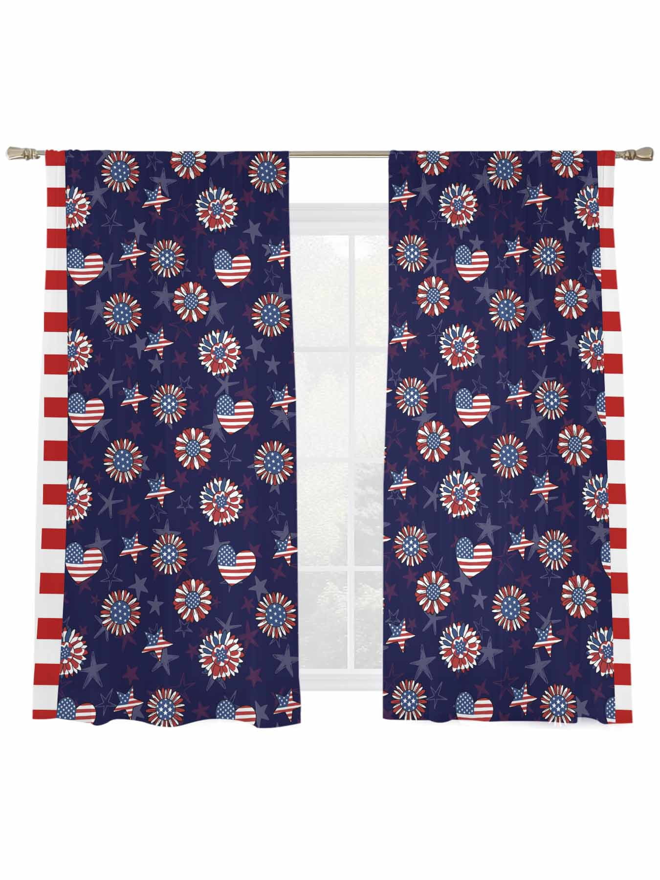 Independence Day Sheer Curtains 2 Panels Set U.S. Flag Blue Red Heart ...