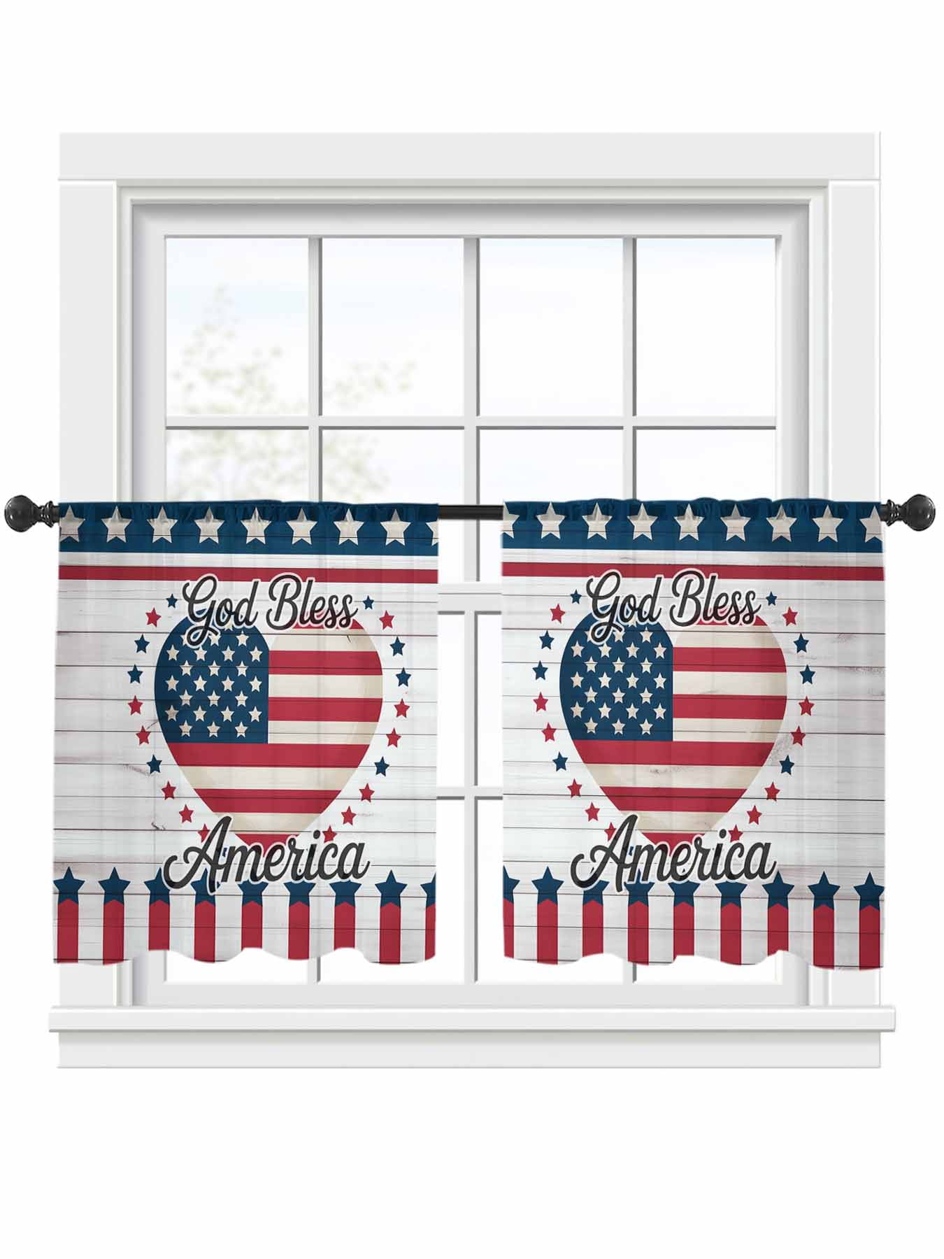 Independence Day Sheer Curtains 2 Panels Set U.S. Flag Themed Wooden ...