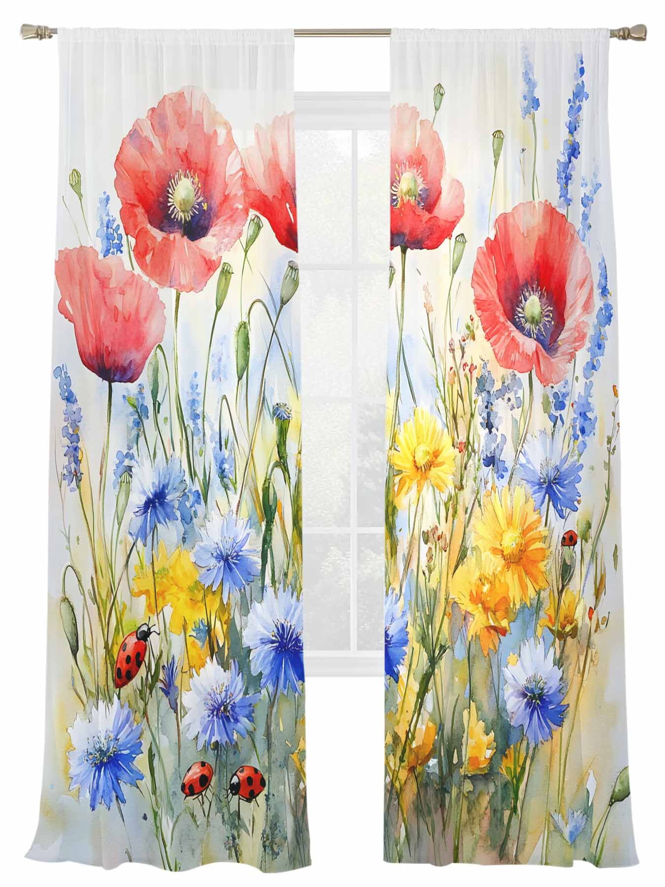 Independence Day Sheer Curtains 2 Panels Set Vintage Red Blue Concubine ...
