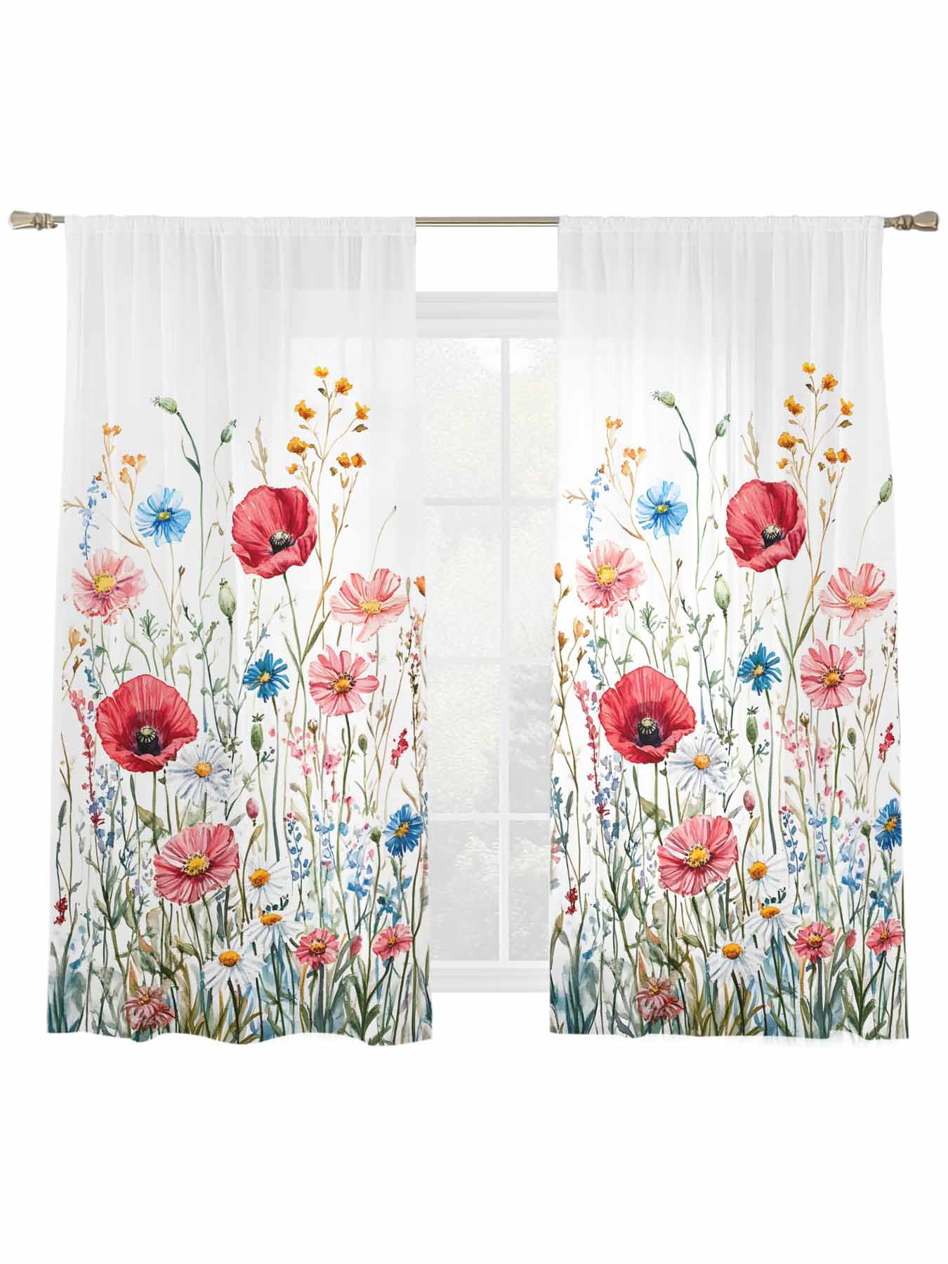 Independence Day Sheer Curtains 2 Panels Set Vintage Red Blue Concubine ...