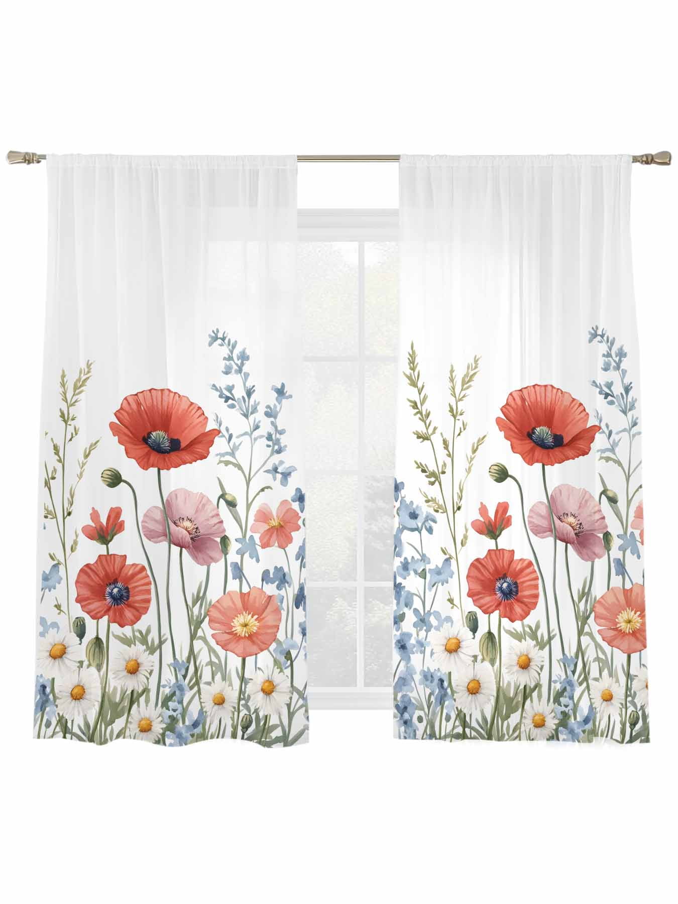 Independence Day Sheer Curtains 2 Panels Set Vintage Red Blue Concubine ...