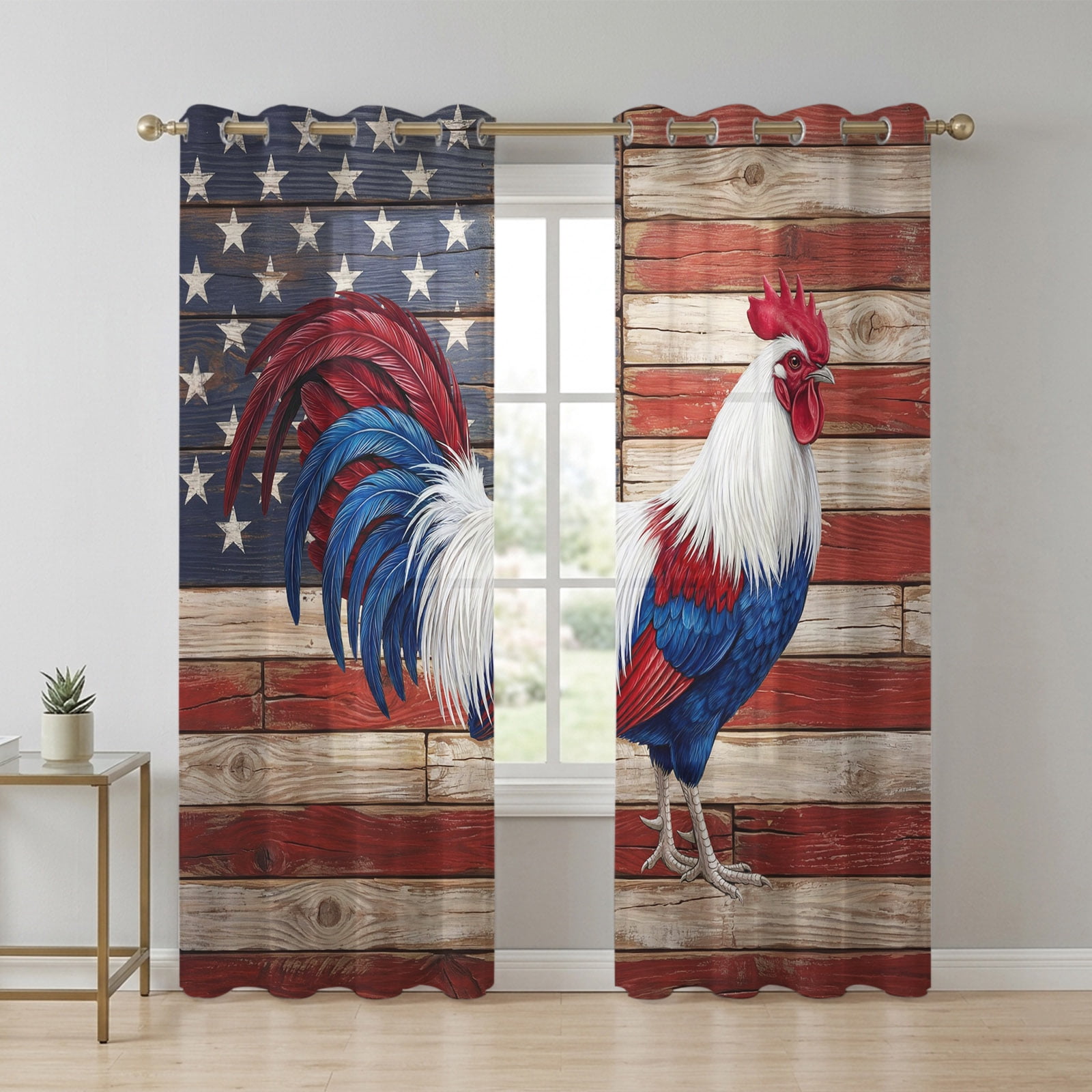 Independence Day Sheer Curtains 63 Inch Long 2 Panels, Patriotic ...