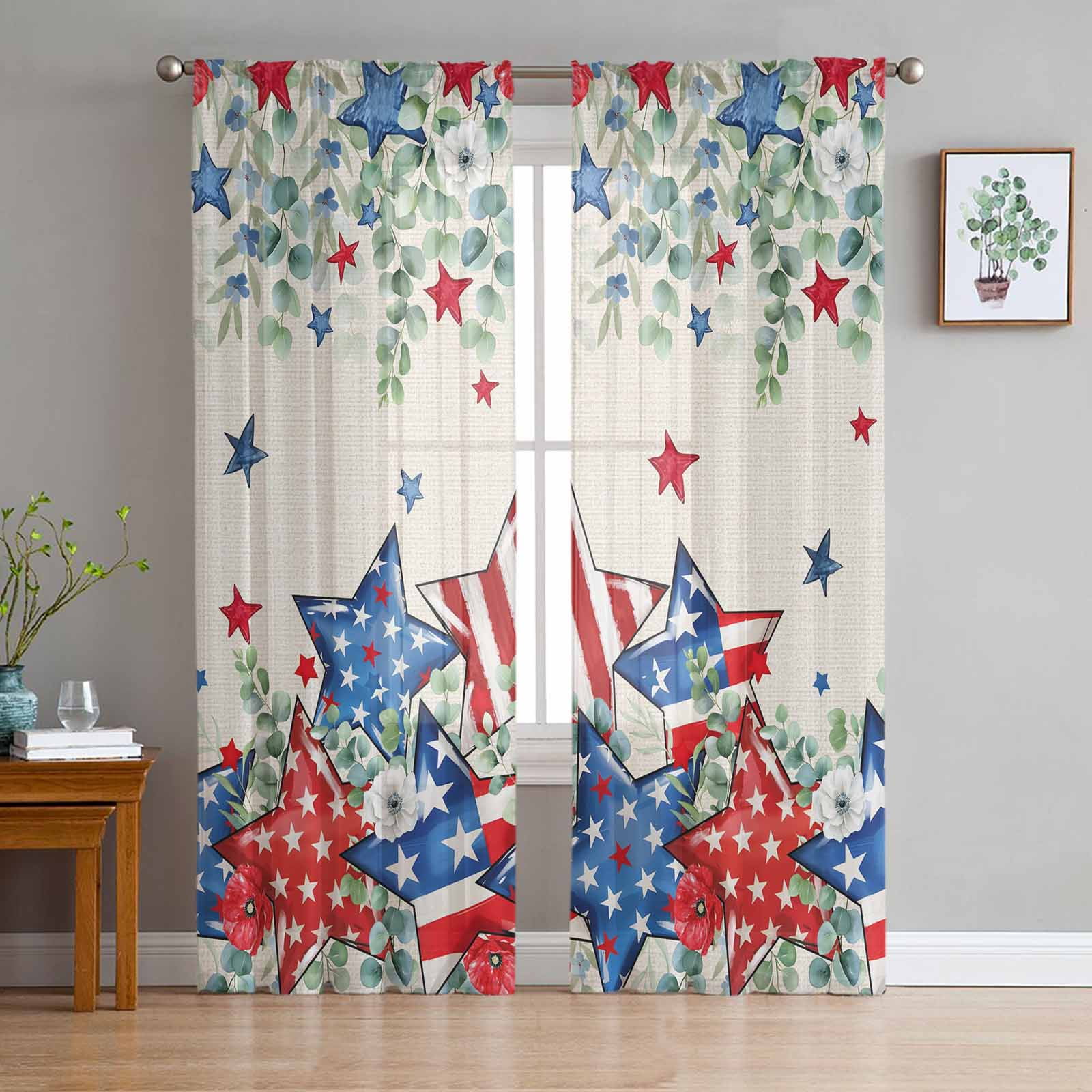 Independence Day Sheer Curtains 63 Inches Length 2 Panels Set, Window ...