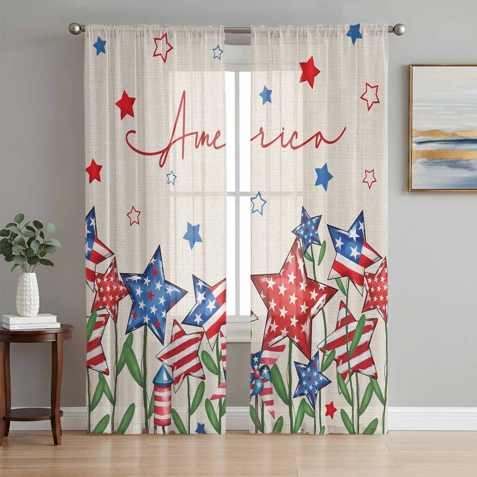 Independence Day Sheer Curtains 72 Inch Length 2 Panels Set, 4th of ...