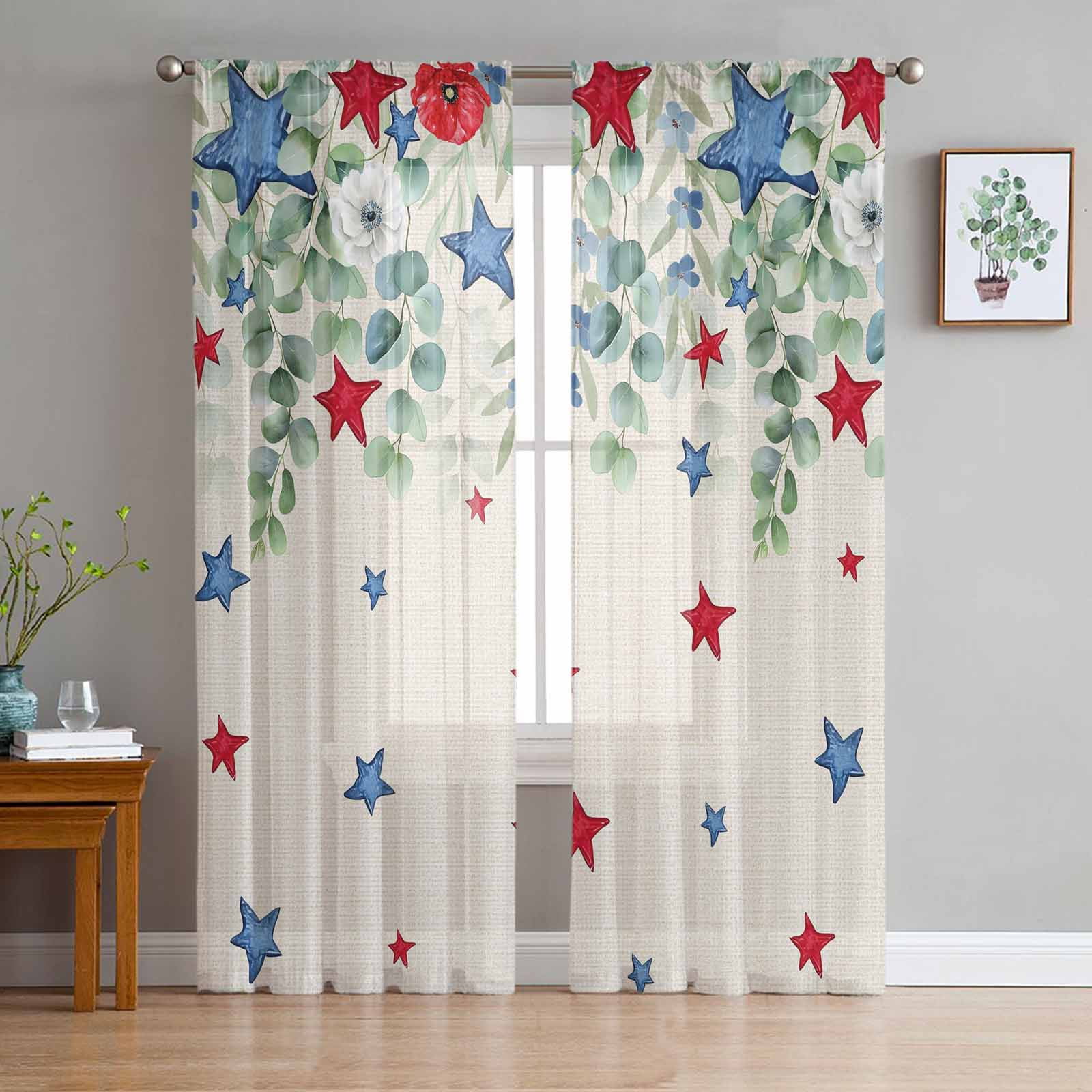 Independence Day Sheer Curtains 72 Inches Long 2 Panels Set, Window ...