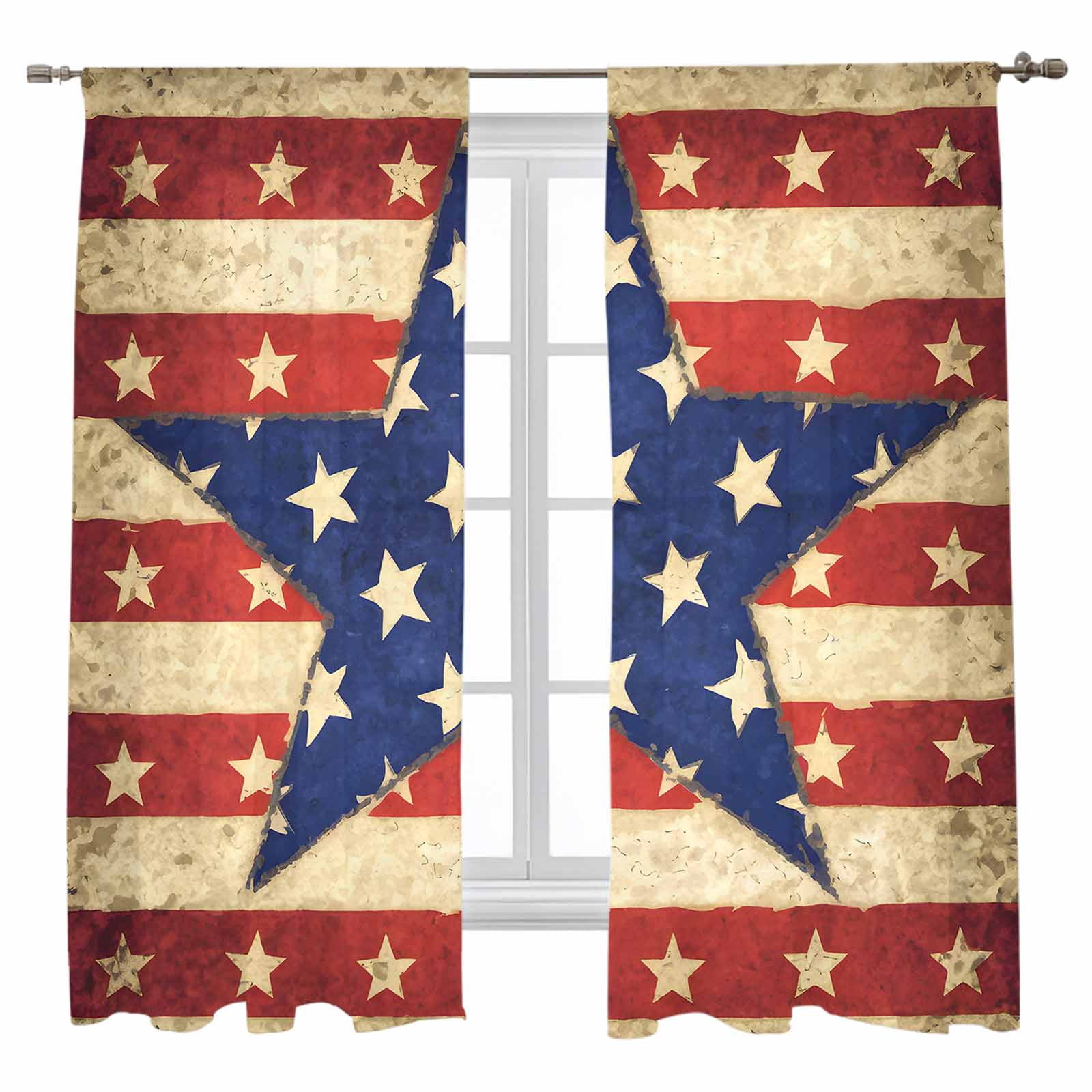 Independence Day Sheer Curtains 72 inches Long, Retro Pentagram USA ...