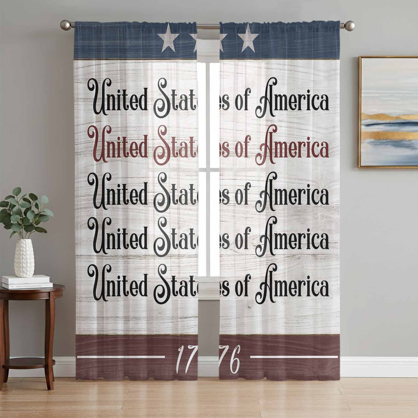 Independence Day Sheer Curtains 84 Inch Length 2 Panels Set, Retro US ...