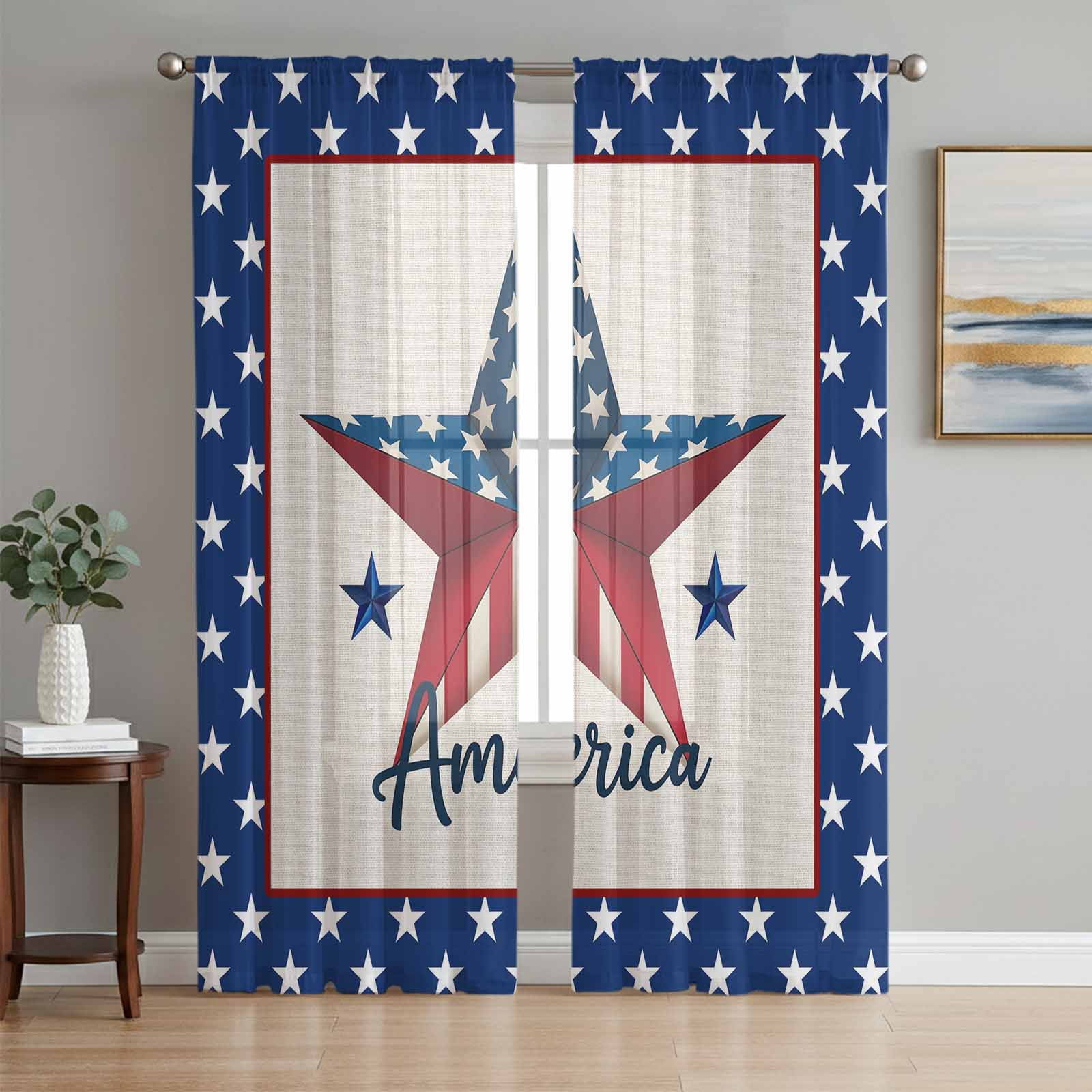 Independence Day Sheer Curtains 84 Inch Length 2 Panels Set Window ...