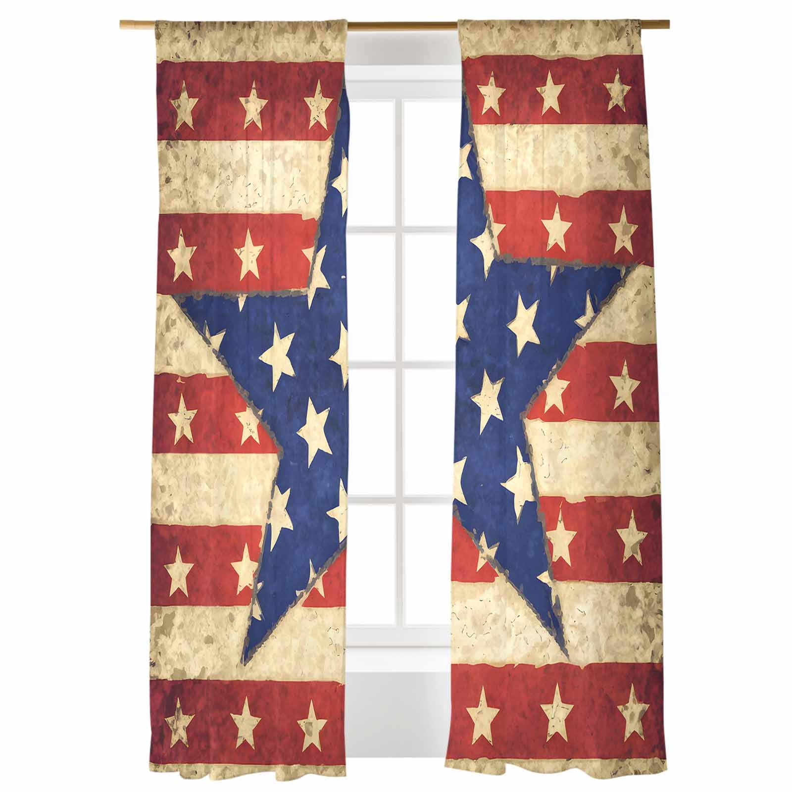 Independence Day Sheer Curtains 84 inches Long, Retro Pentagram USA ...