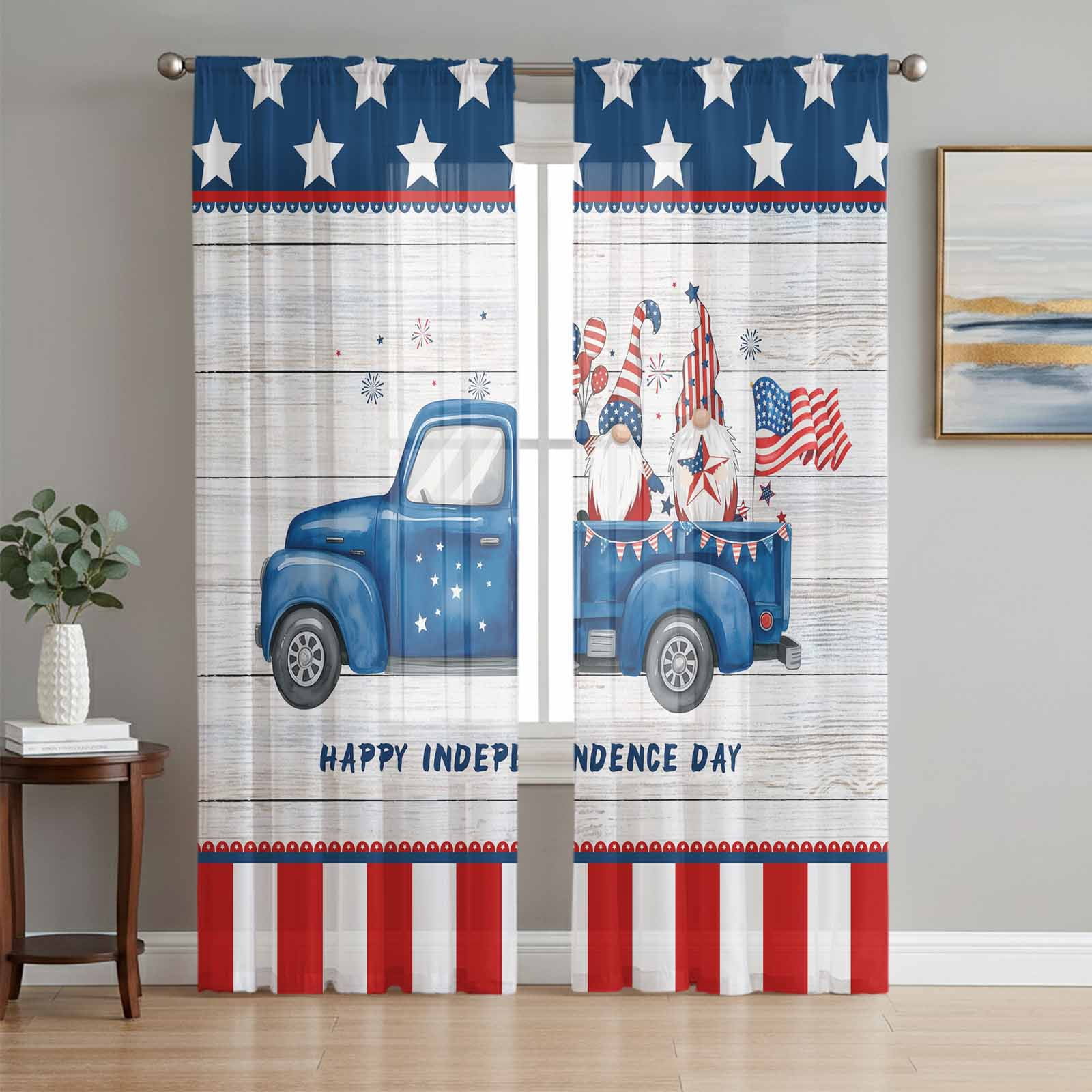 Independence Day Sheer Curtains 96 Inch Length 2 Panels Set, USA Flag ...