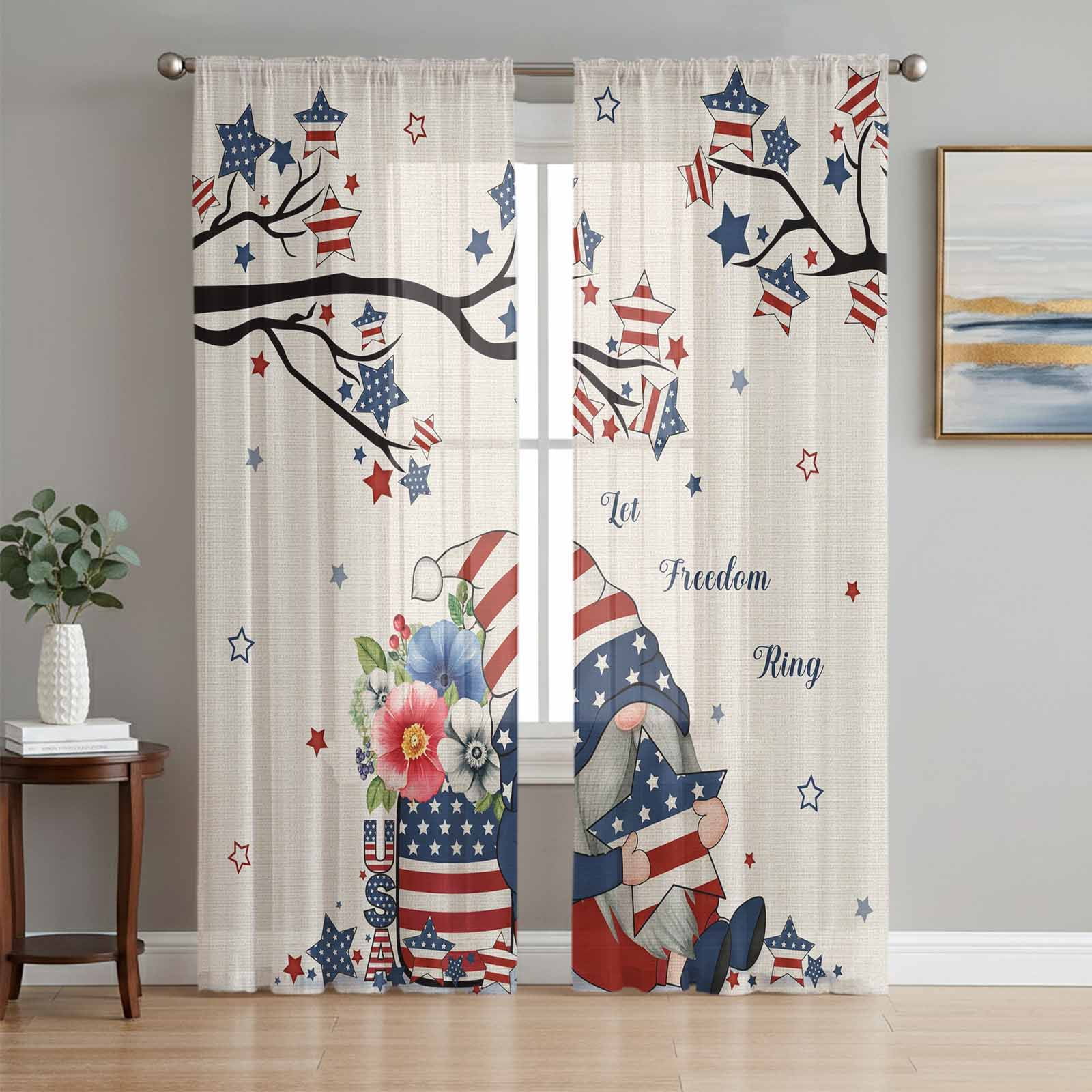 Independence Day Sheer Curtains 96 Inch Length 2 Panels Set, Vintage ...