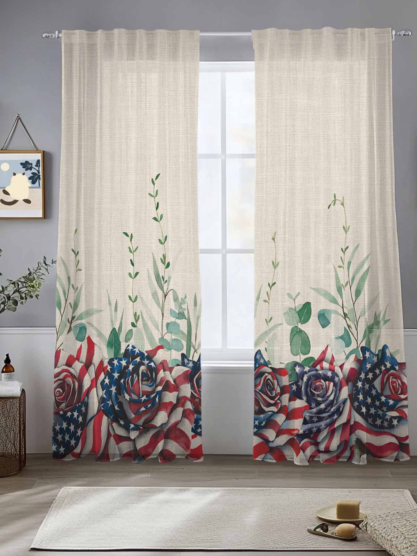 Independence Day Sheer Curtains for Living Room Bedroom Eucalyptus ...