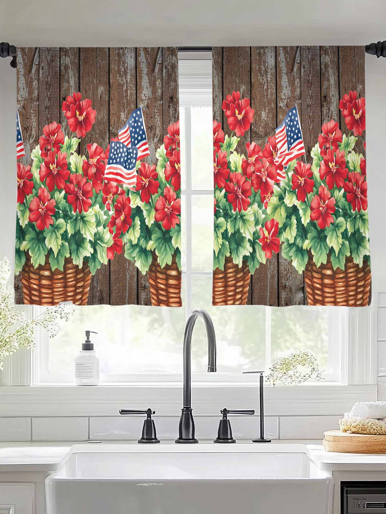 Independence Day Sheer Curtains for Living Room Bedroom Patriotic Red ...