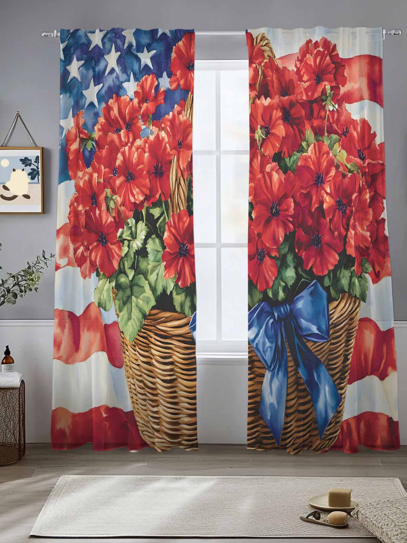 Independence Day Sheer Curtains for Living Room Bedroom Patriotic Red ...