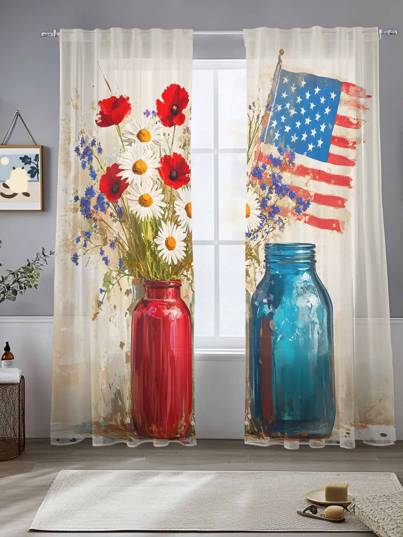 Independence Day Sheer Curtains for Living Room Bedroom Red Blue ...