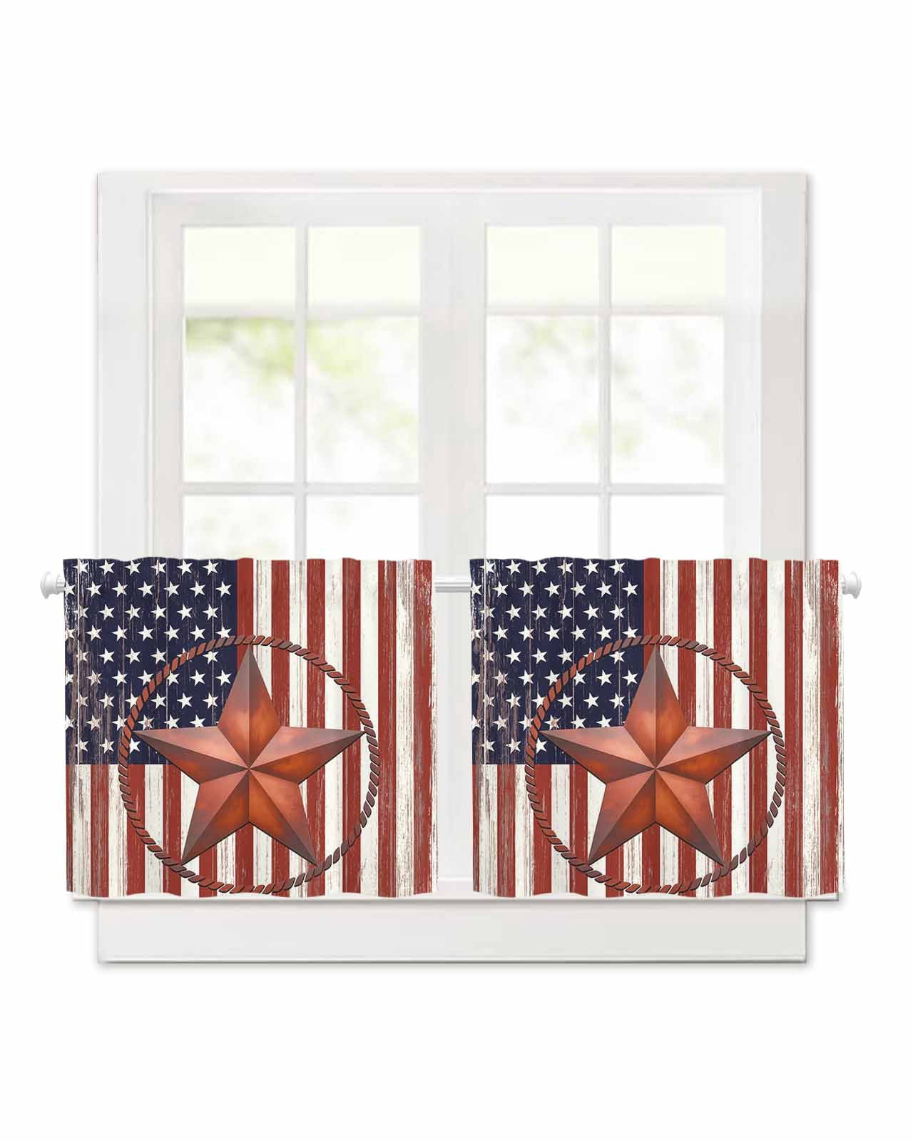 Independence Day Short Blackout Curtains 24 Inch Long U.S. Flag Themed ...