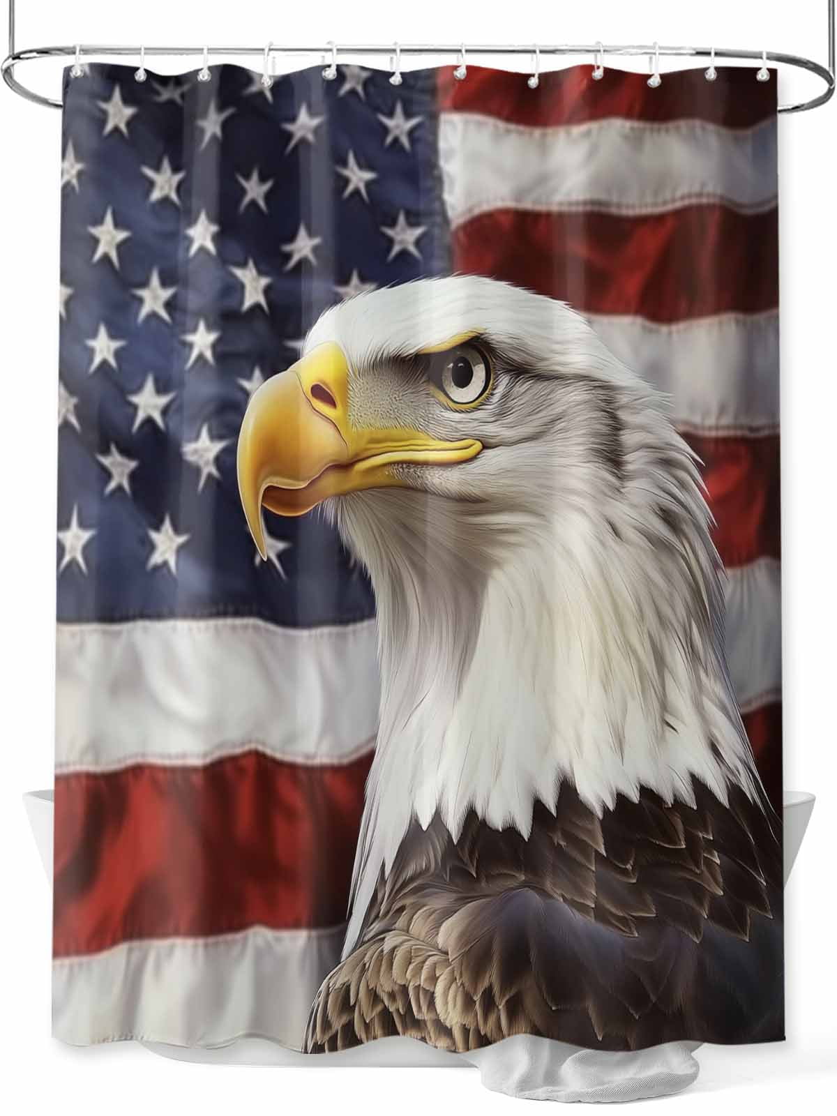 Independence Day Shower Curtain, American Flag Backdrop Bald Eagle ...