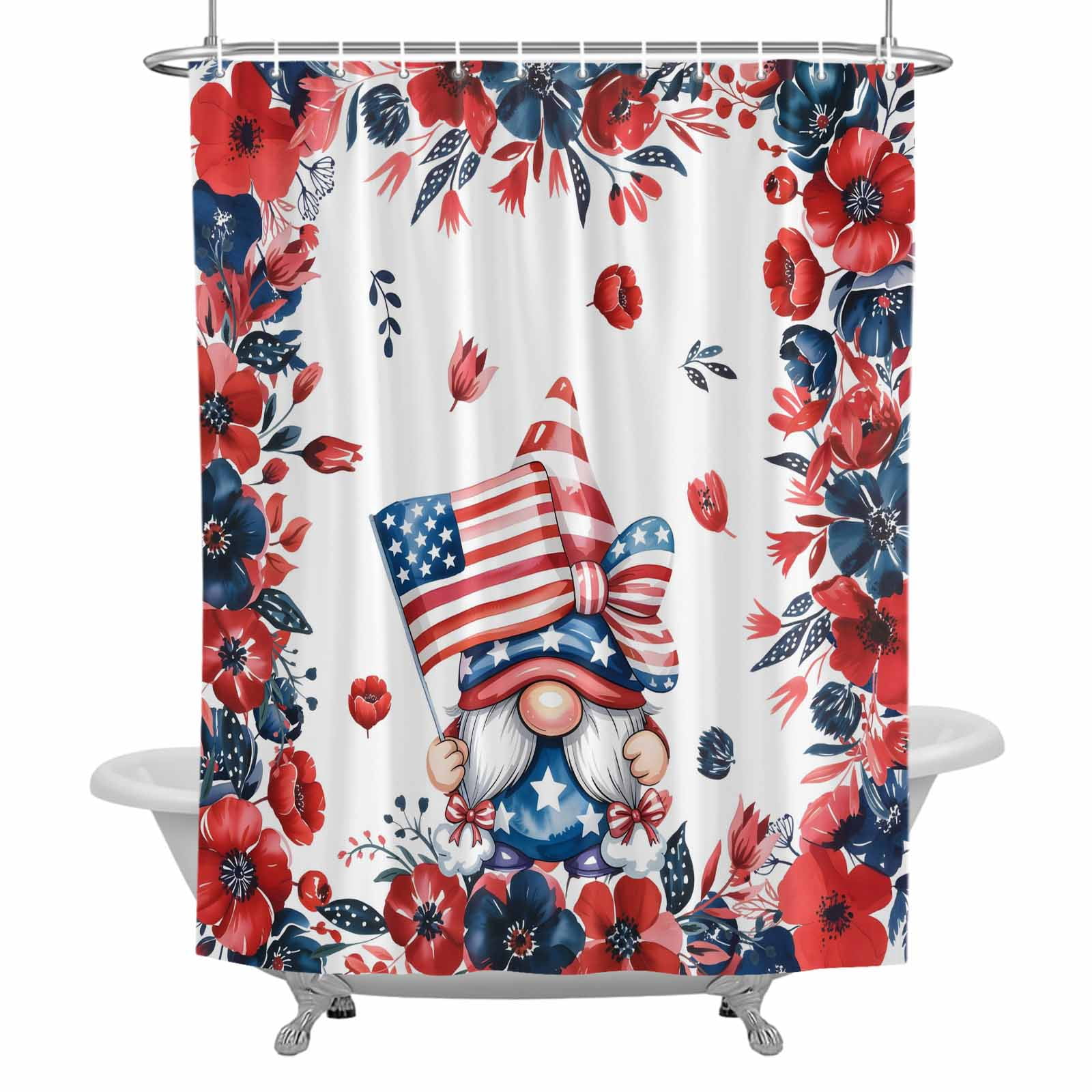 Independence Day Shower Curtain for Bathroom, Gnome Red Blue Navy ...
