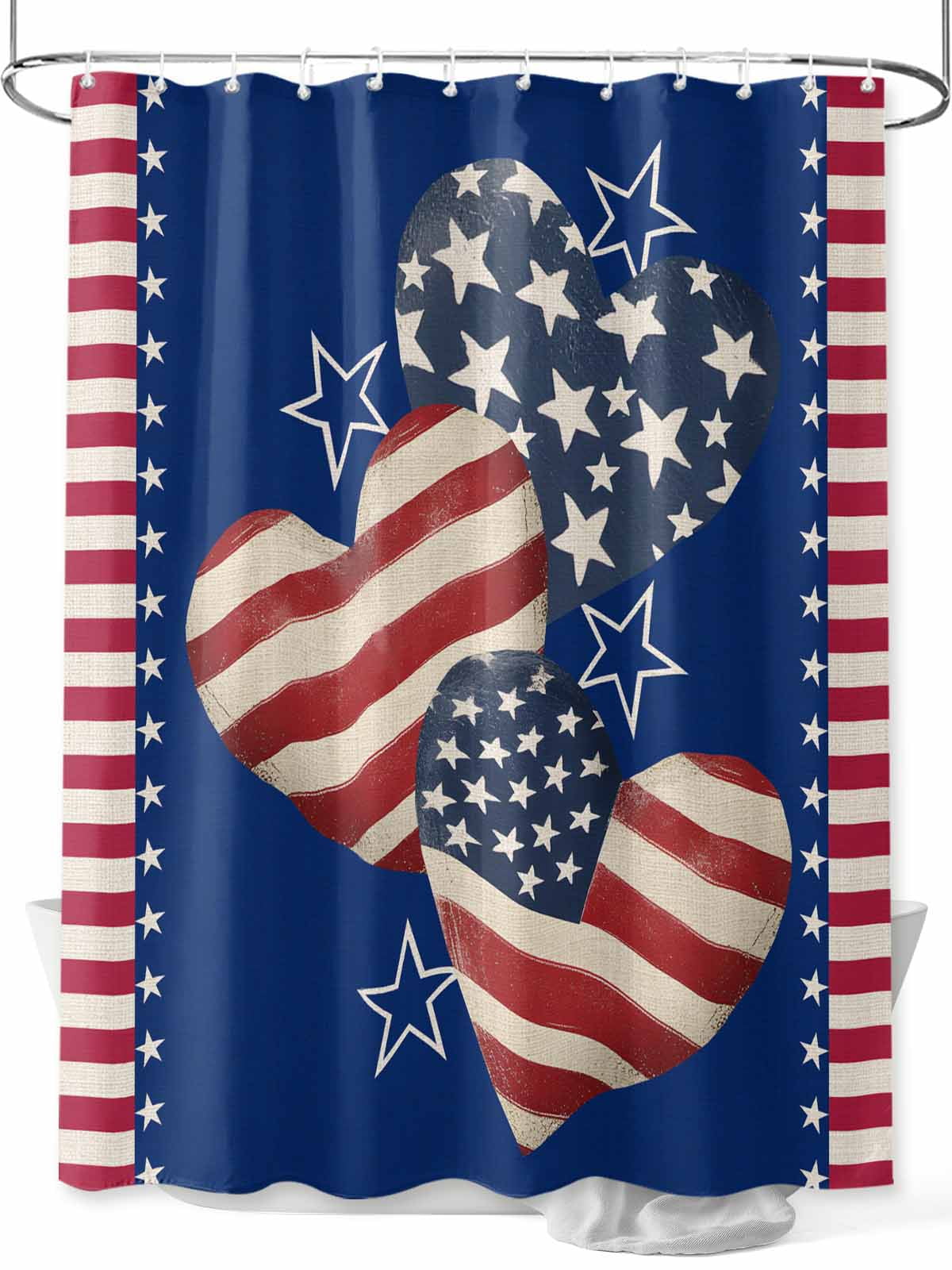 Independence Day Shower Curtain, Red Blue Stripes Stars American Flag ...