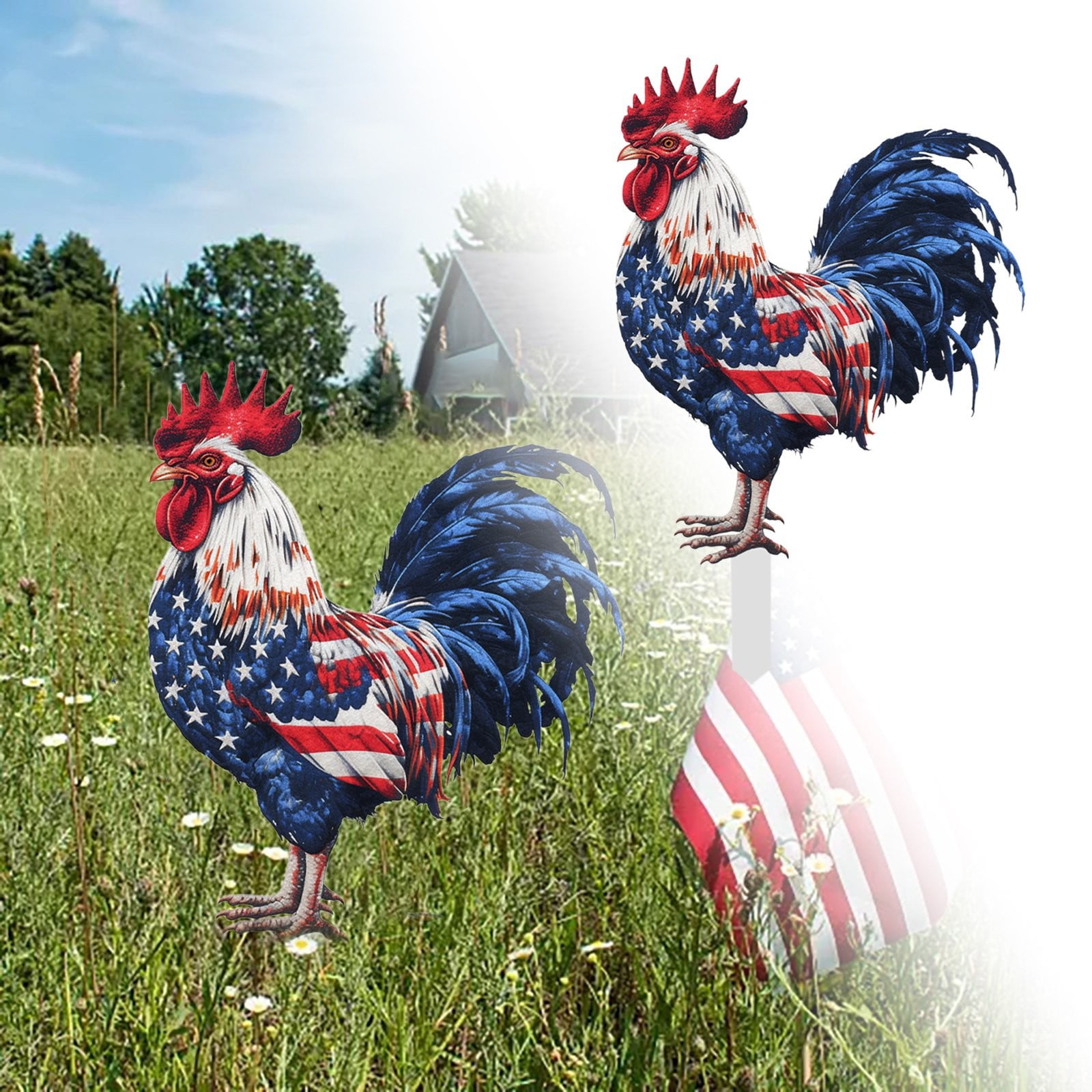 Independence Day Solar Chicken Yard Decorations Outdoor,Garden Rooster Decor for Outside,Lawn ...