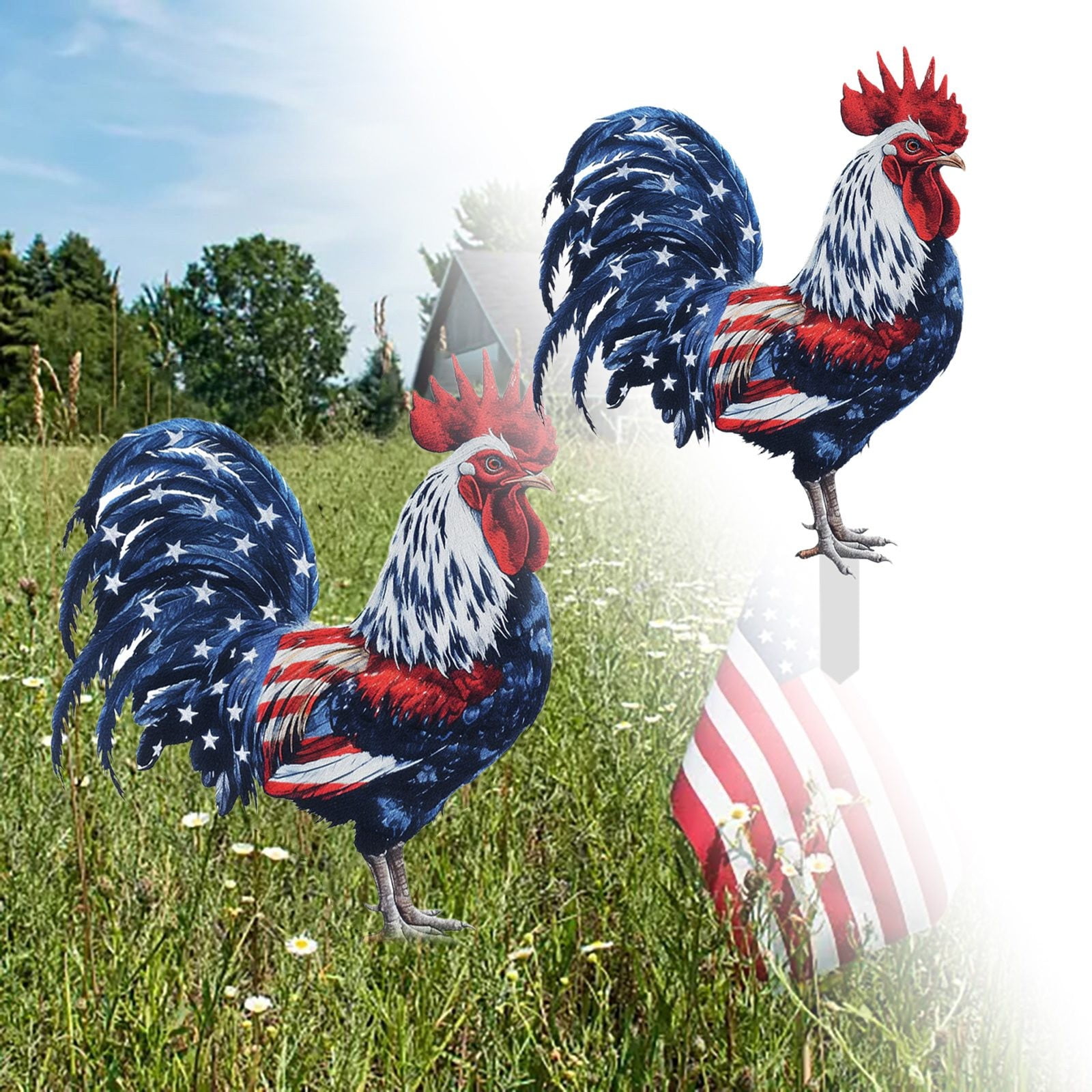 Independence Day Solar Chicken Yard Decorations Outdoor,Garden Rooster ...