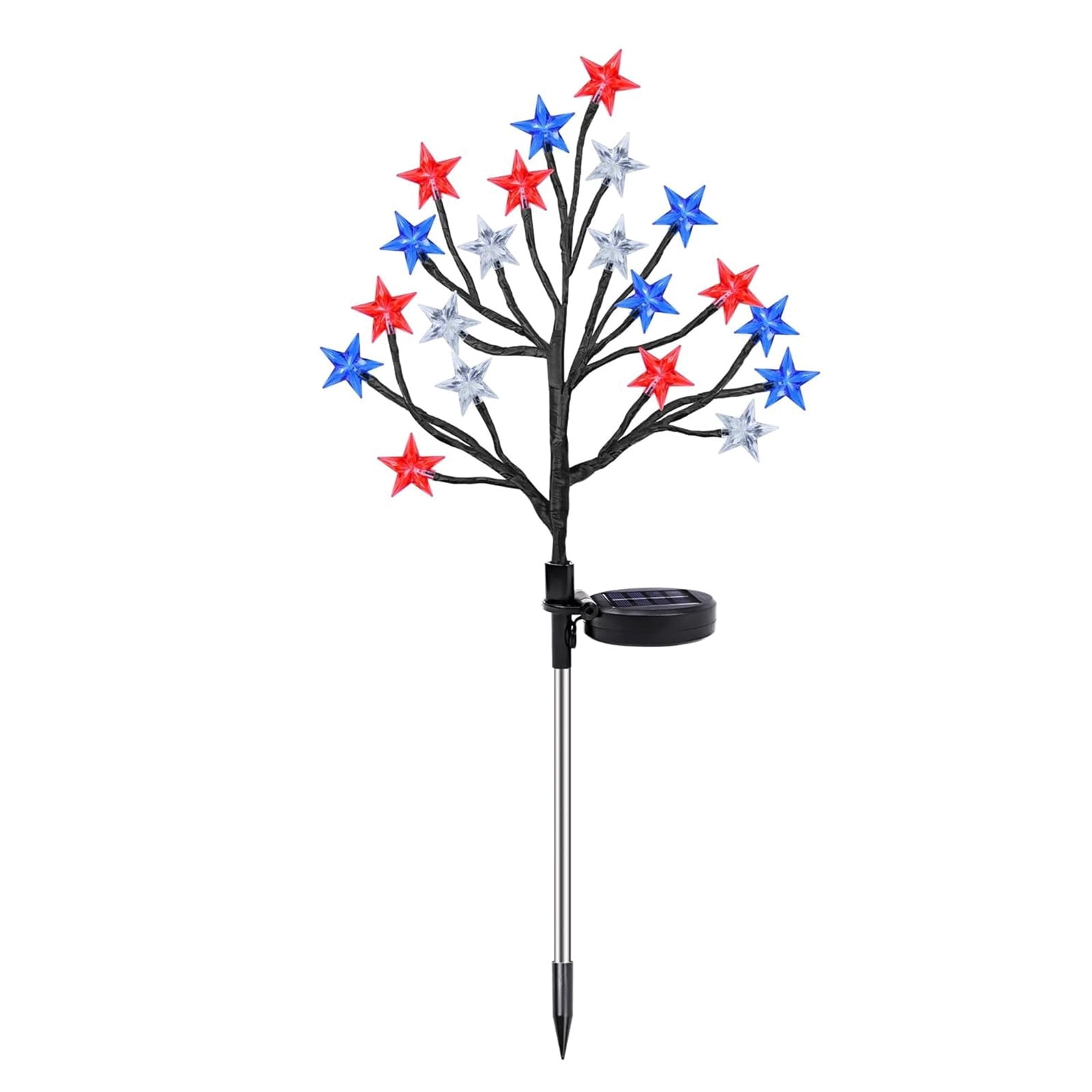 Independence Day Solar Tree Lights - Red Blue Star Courtyard Ground ...