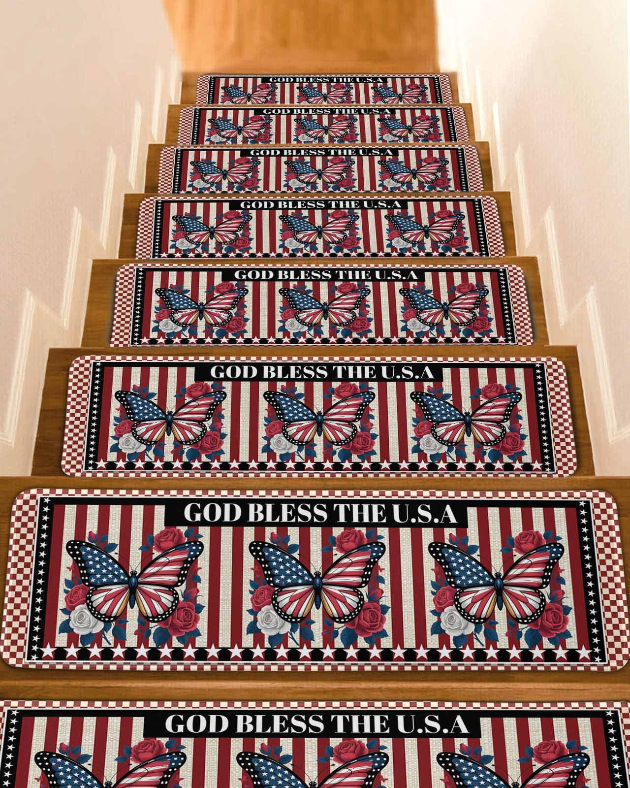 Independence Day Stair Treads Non Slip for Steps Red Blue USA Flag ...