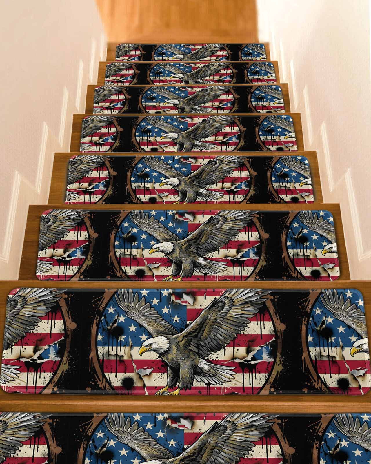 Independence Day Stair Treads Non Slip for Steps Watercolor U. S, Flag ...