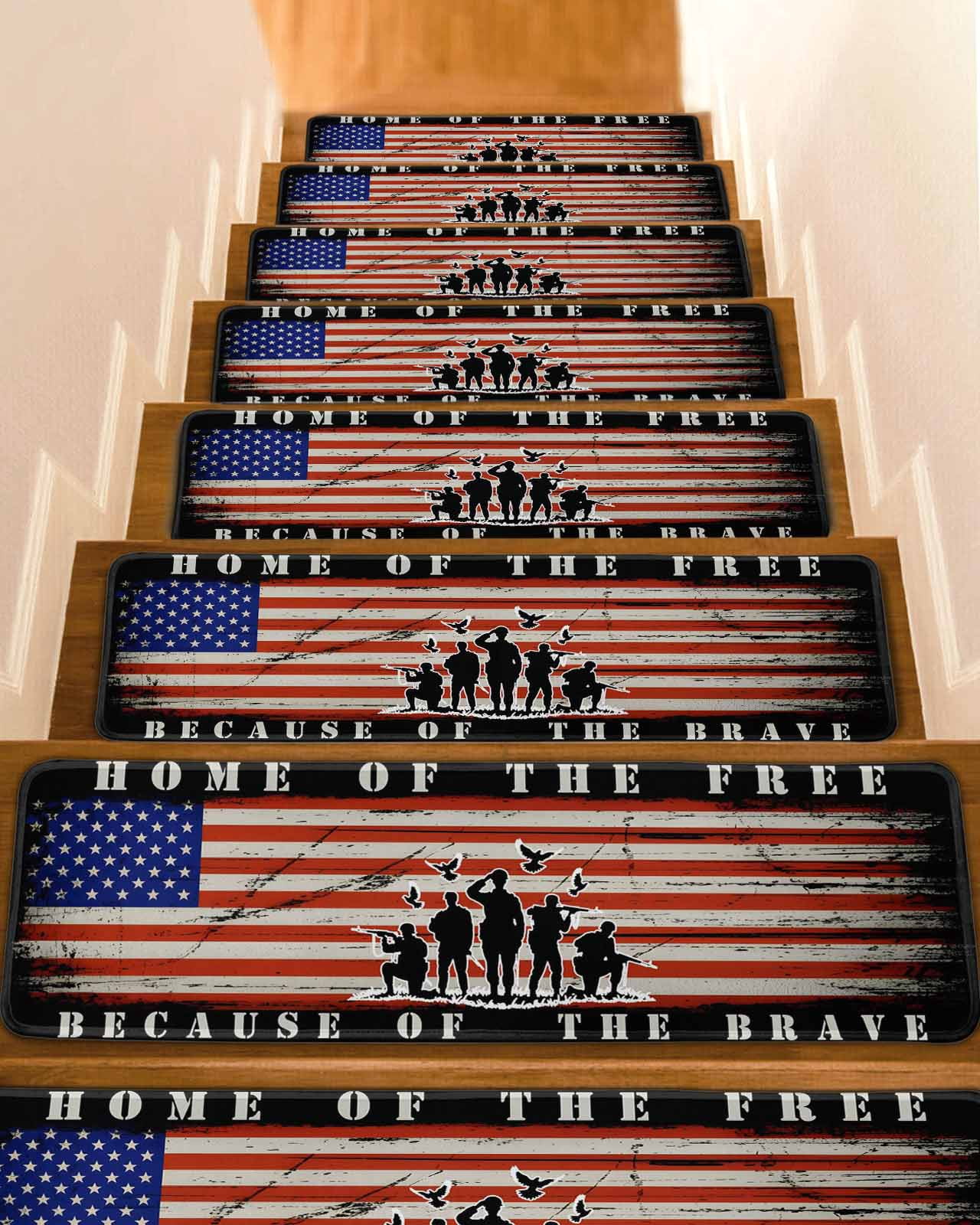 Independence Day Stair Treads for Wooden Steps Indoor Runner Rug Carpet ...