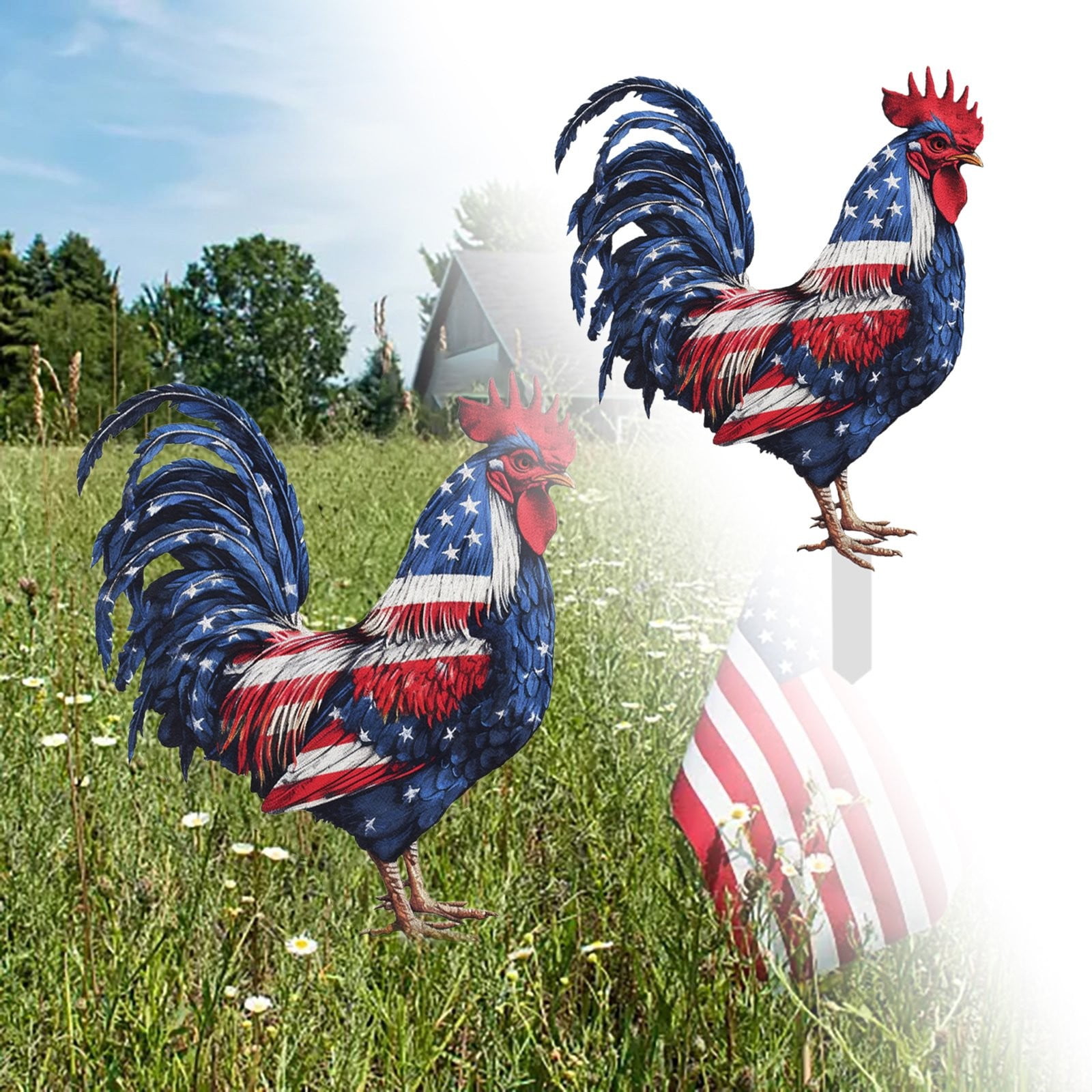 Independence Day Stake, Beautiful Design and Bright Colors Rooster Card ...