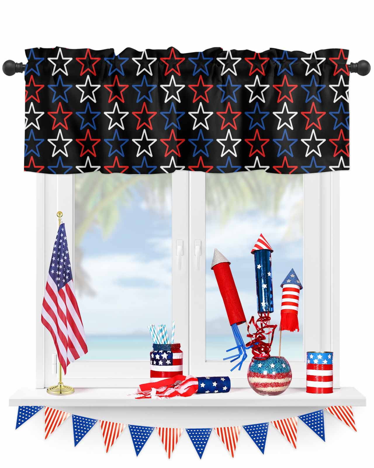 Independence Day Star Blue Red White Curtain Valances for Windows ...
