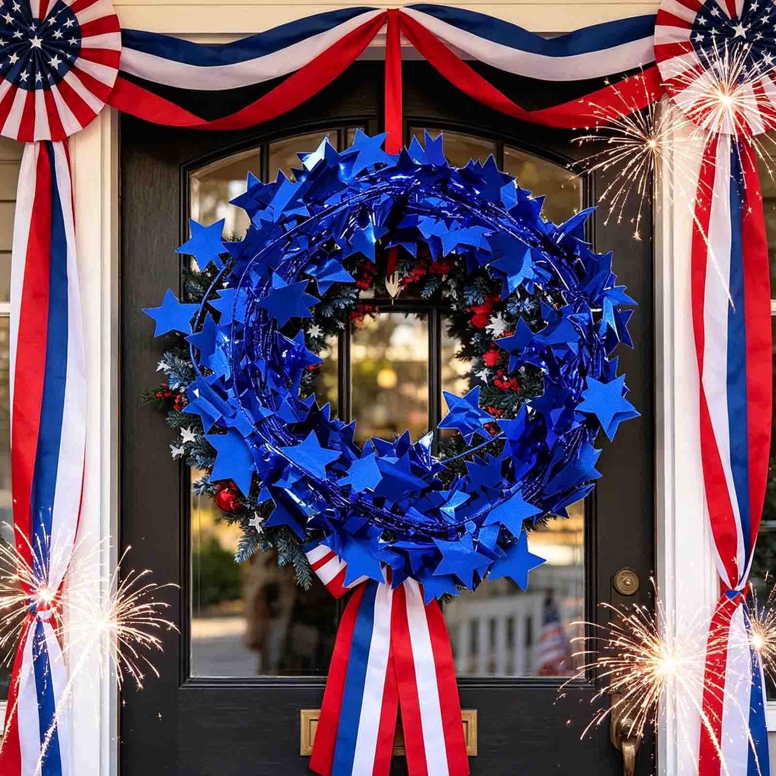 Independence Day Star Decorative Garland,Red White Blue Rattan Wire ...