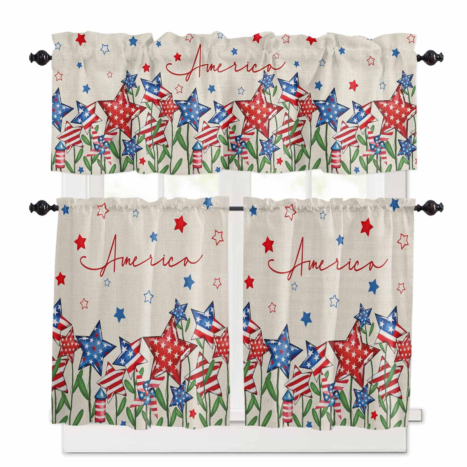 Independence Day Star Kitchen Curtains Valances and Tiers Modern Blue ...