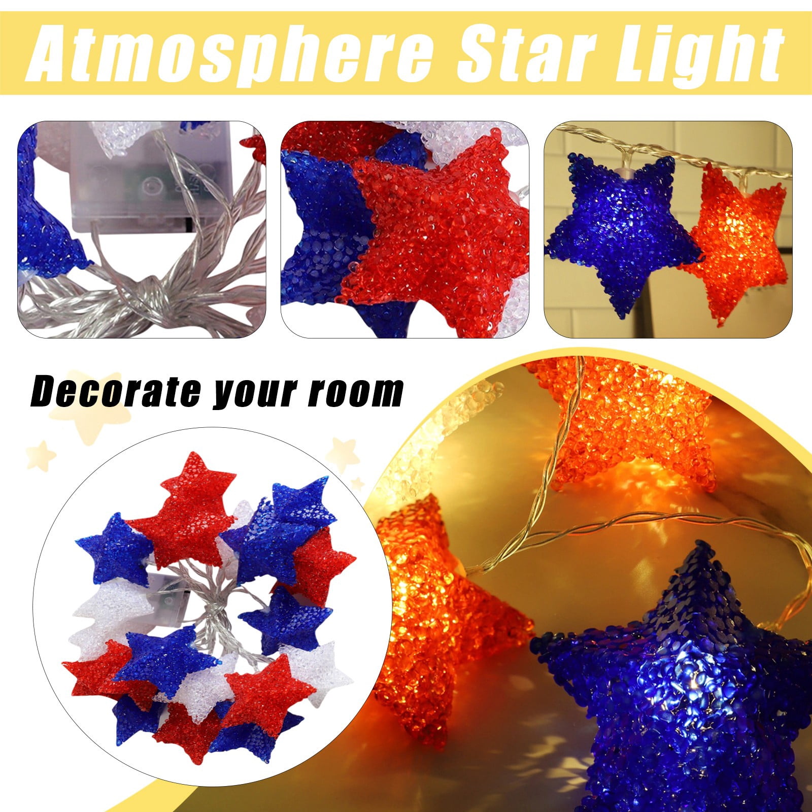 Independence Day Star Led Lights Red White and Blue Stars Red White and ...