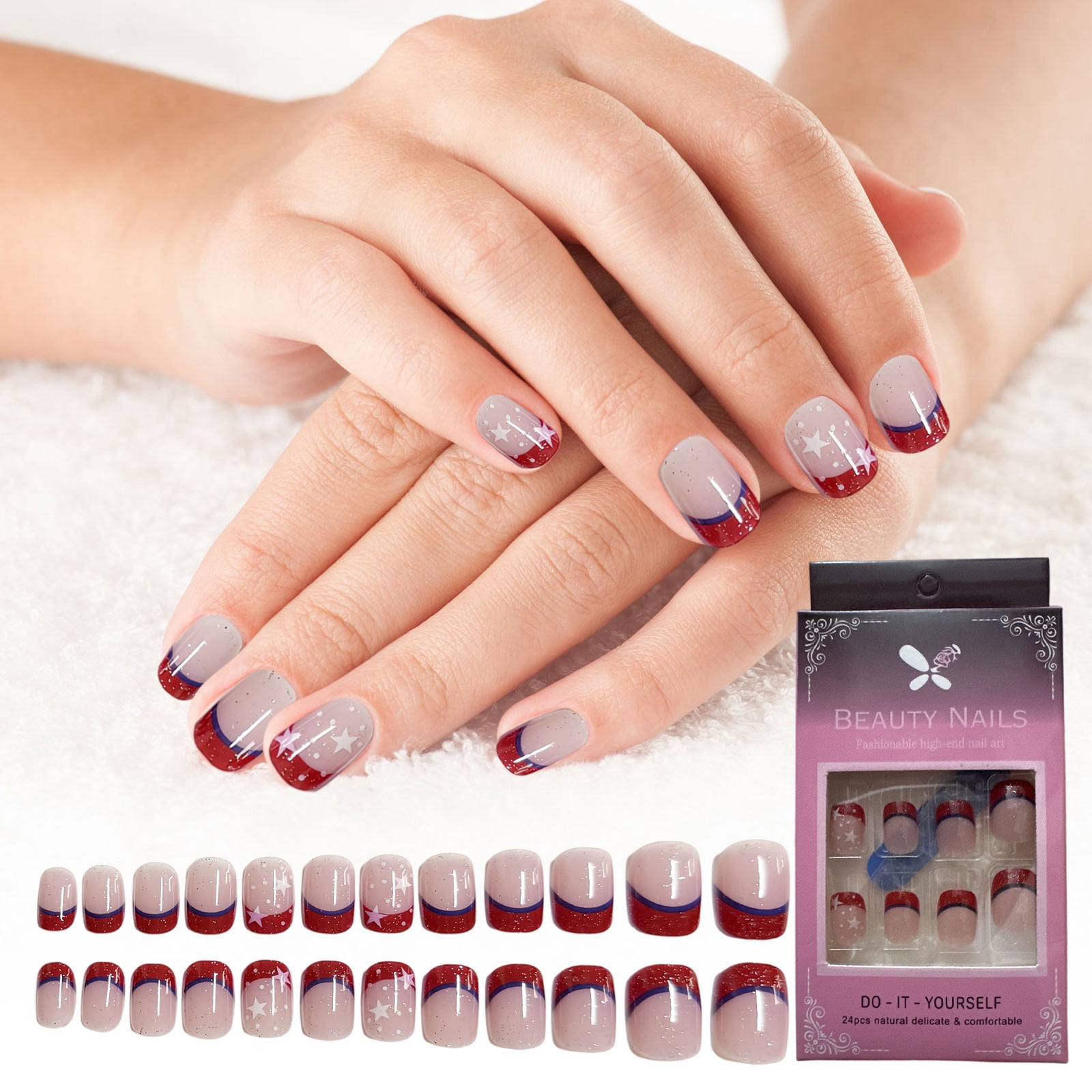 Independence Day Star Press On Nails Patriotic 2025 24PC Red White and ...