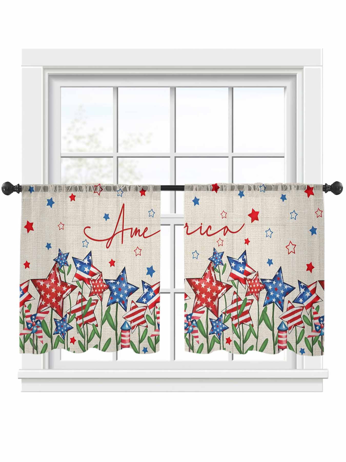 Independence Day Star Sheer Curtains 2 Panels Set Modern Blue Red ...