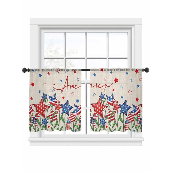 Independence Day Star Sheer Curtains 2 Panels Set Modern Blue Red ...