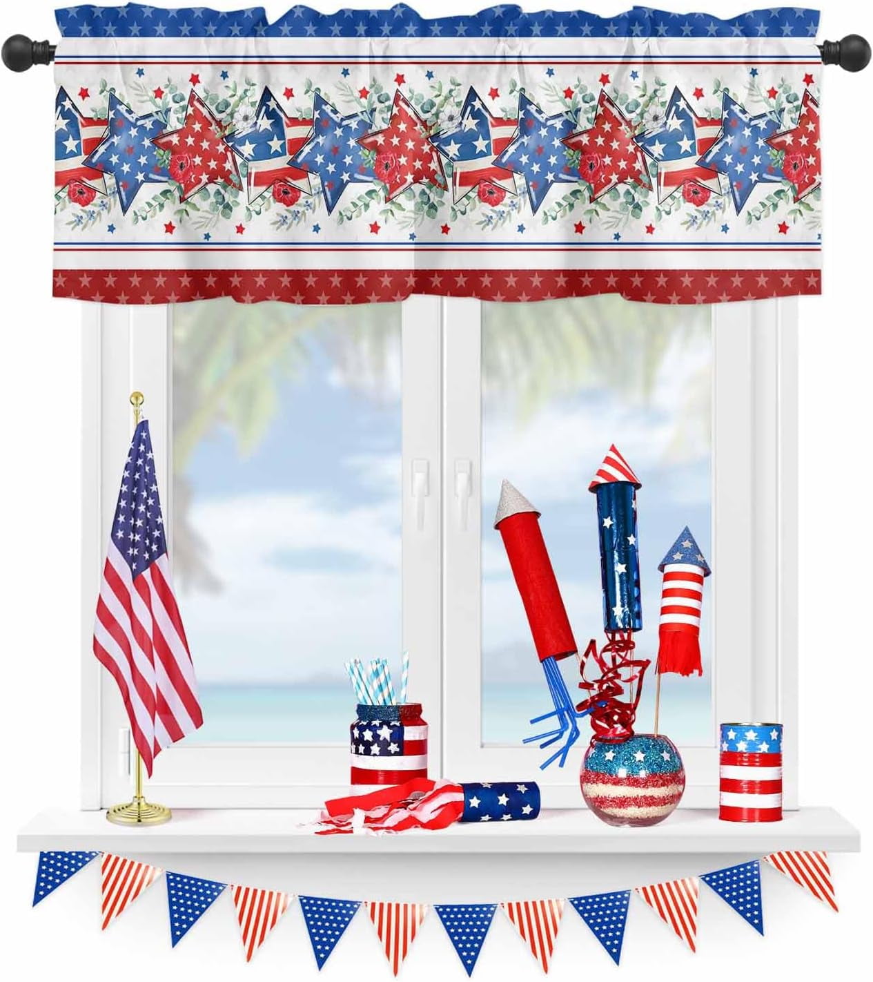 Independence Day Star Tie Up Window Valances Kitchen Curtain Valances ...