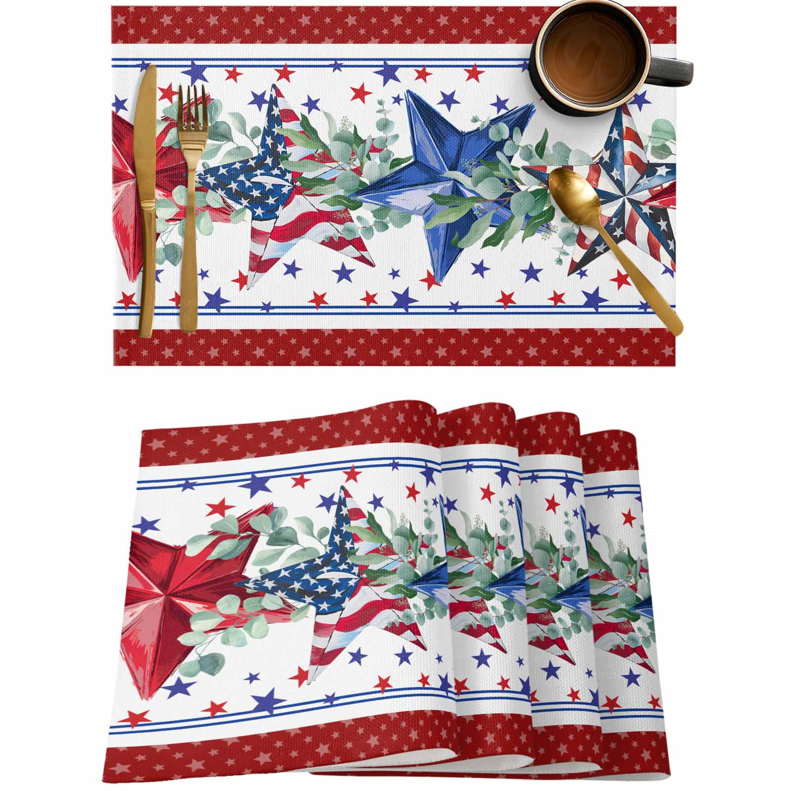 Independence Day Stars American Flag Placemats Set of 4,Wipeable ...
