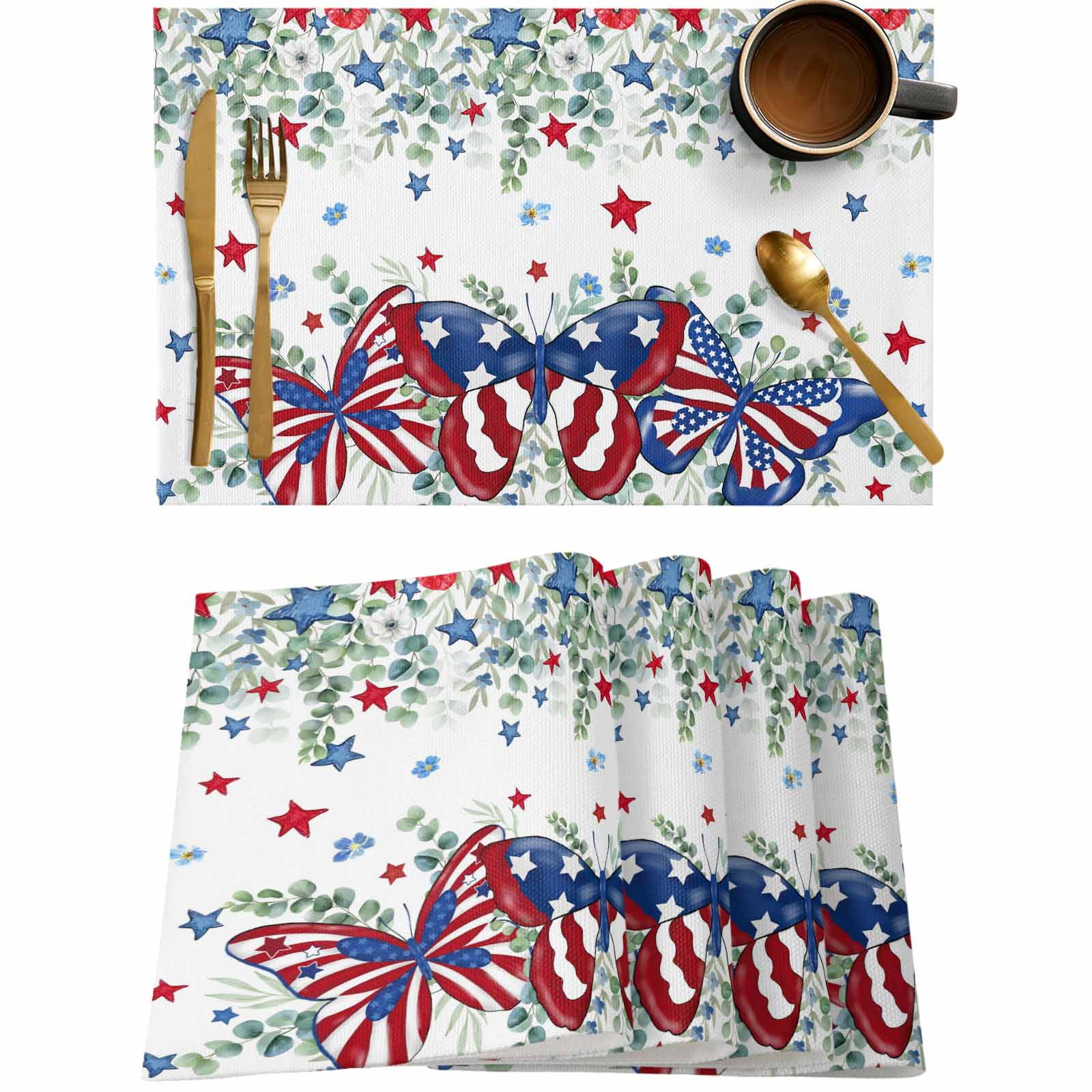 Independence Day Stars Butterfly Placemats Set of 4,Wipeable Washable ...